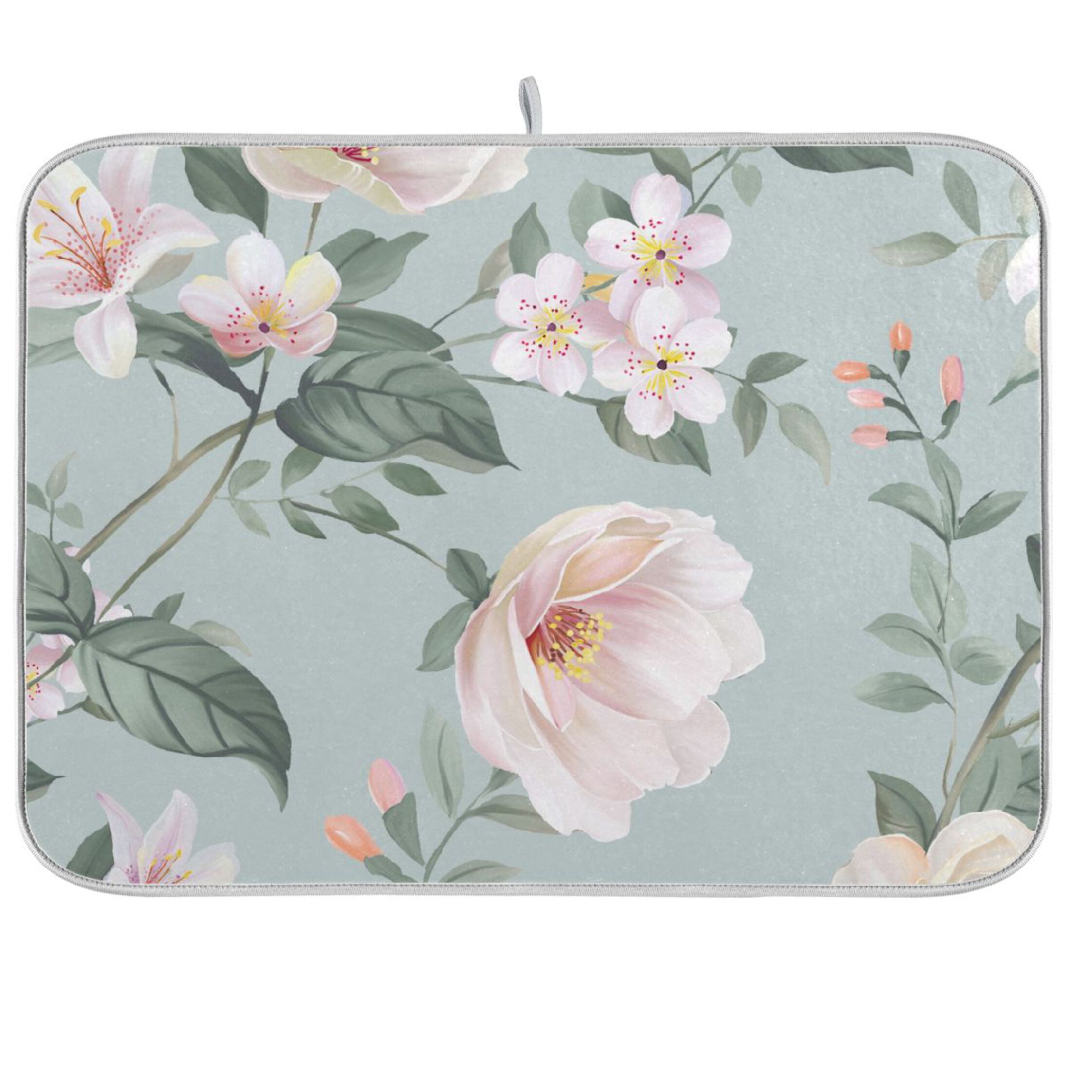 Watercolor Flowers on Blue Dish Drying Mat Microfiber Kitchen Mats ...