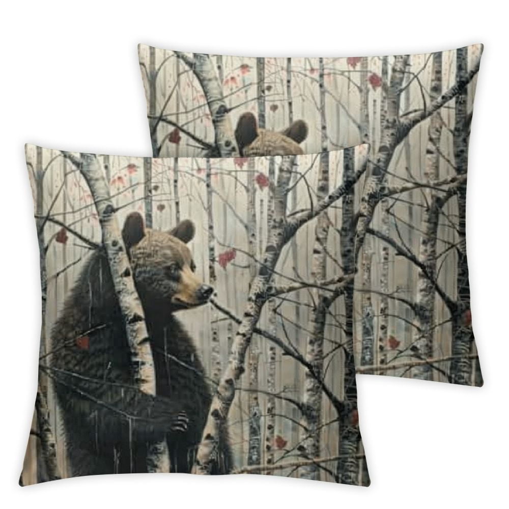 Watercolor Forest Birch Trees Animal Bear Throw Pillow Cover 18 X 18 ...