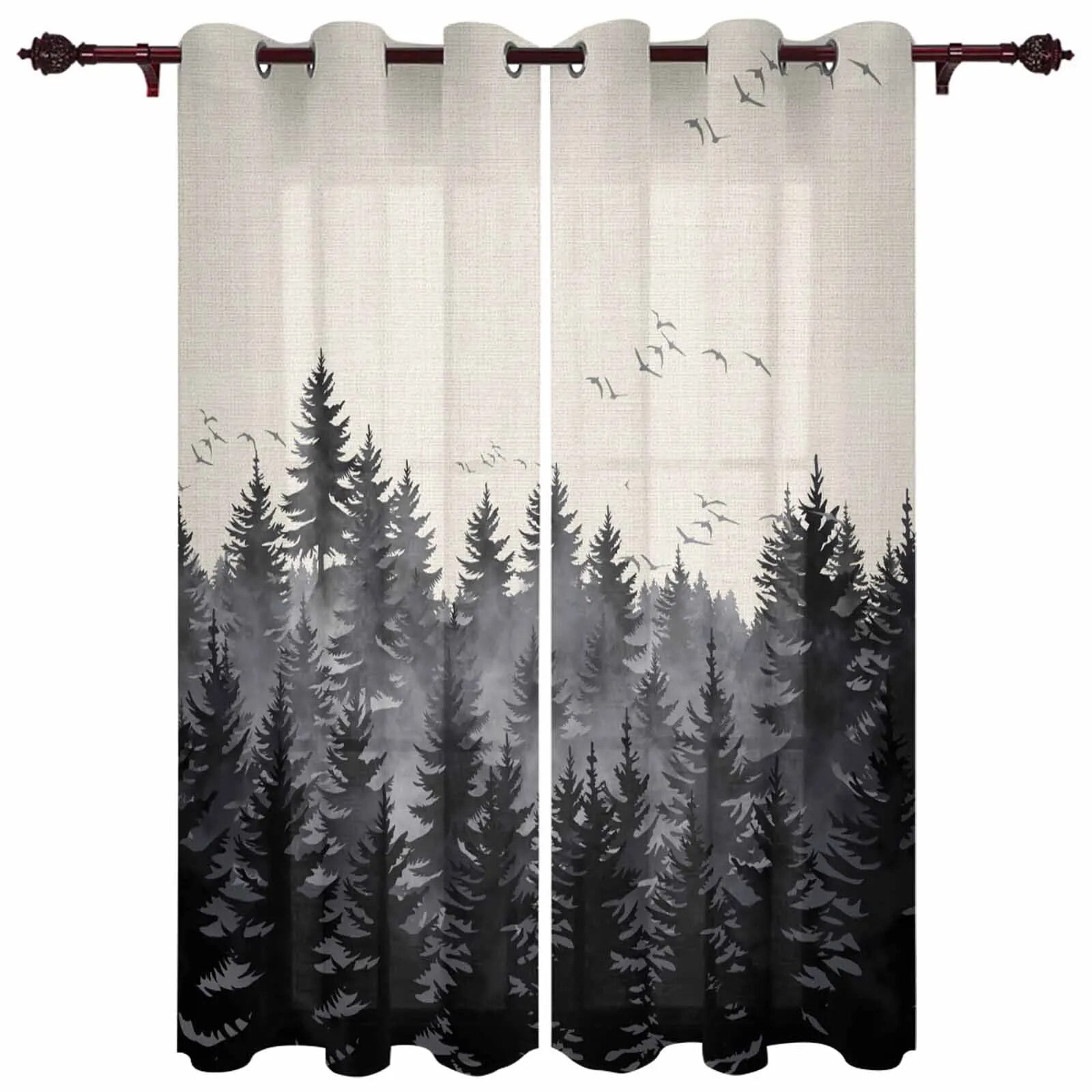 Watercolor Forest Bird Window Curtains for Living Room Bedroom Curtain ...
