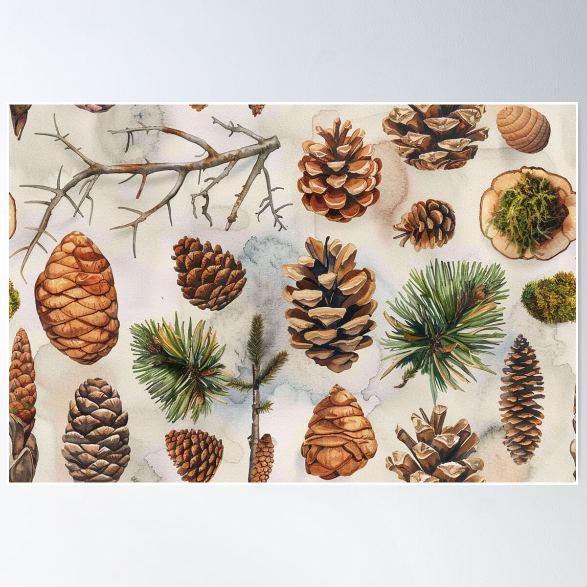 Watercolor Forest Floor Collage Poster Wall Art, Modern Wall Decor For ...