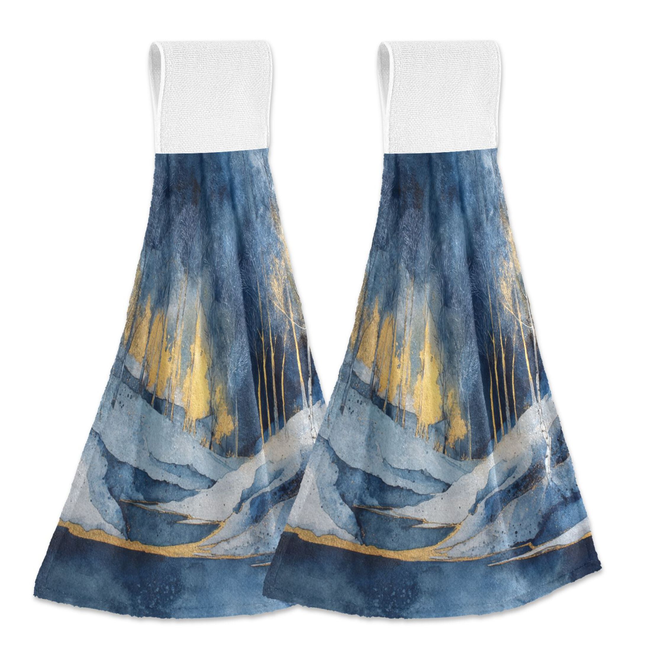 Watercolor Forest Snowy Nature View Hanging Towels with Loop Hand ...