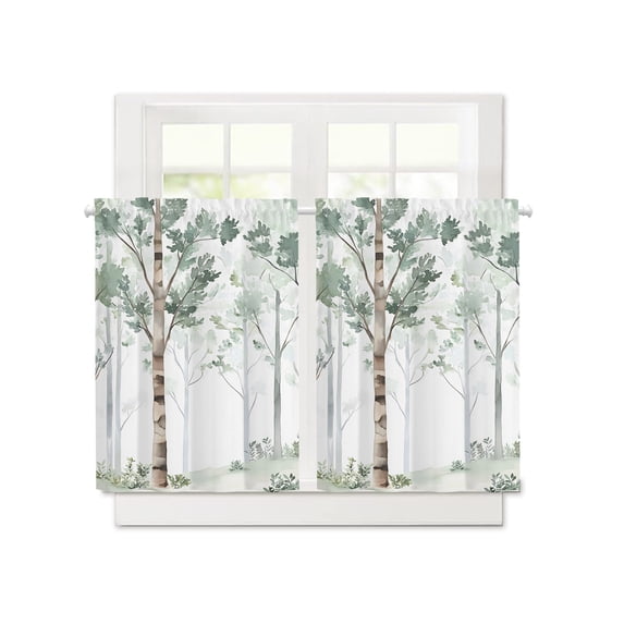 Watercolor Forest Tree Short Blackout Curtains 36 Inch Long,Vintage ...