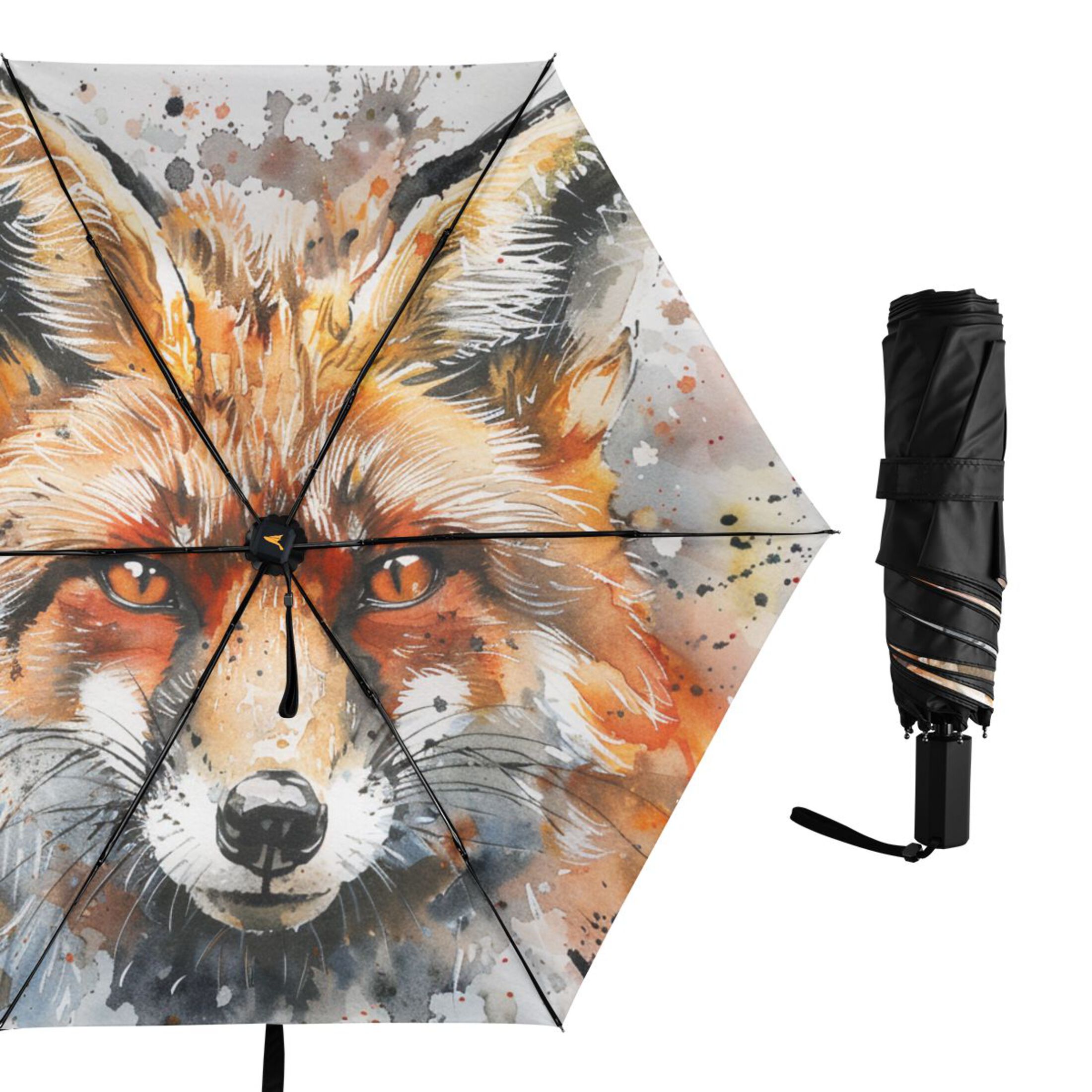Watercolor Fox Triple Folding Umbrella Parasol 6 Ribs UV Protection ...