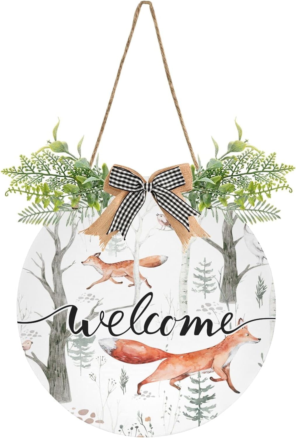 Watercolor Fox Welcome Sign Farmhouse Front Porch Door Hanging Welcome ...