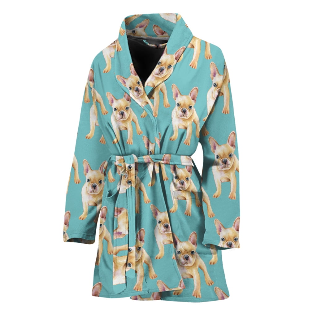 Watercolor French Bulldog Puppy Women Bathrobe One Size Univeral Fits ...