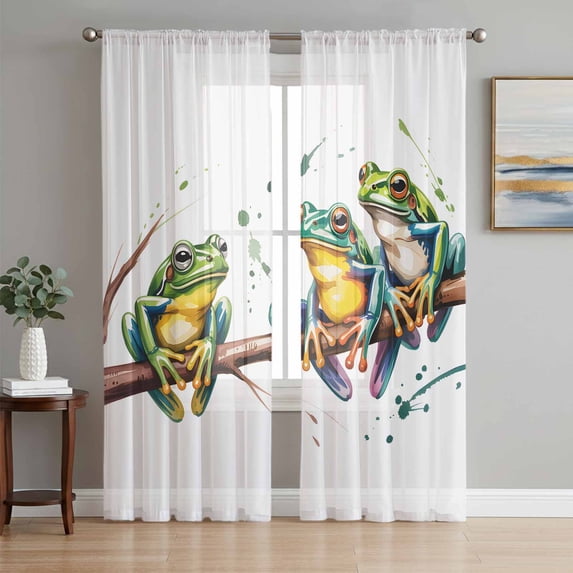 Watercolor Frog Sheer Curtains 96 Inch Length 2 Panels Set, Spring ...