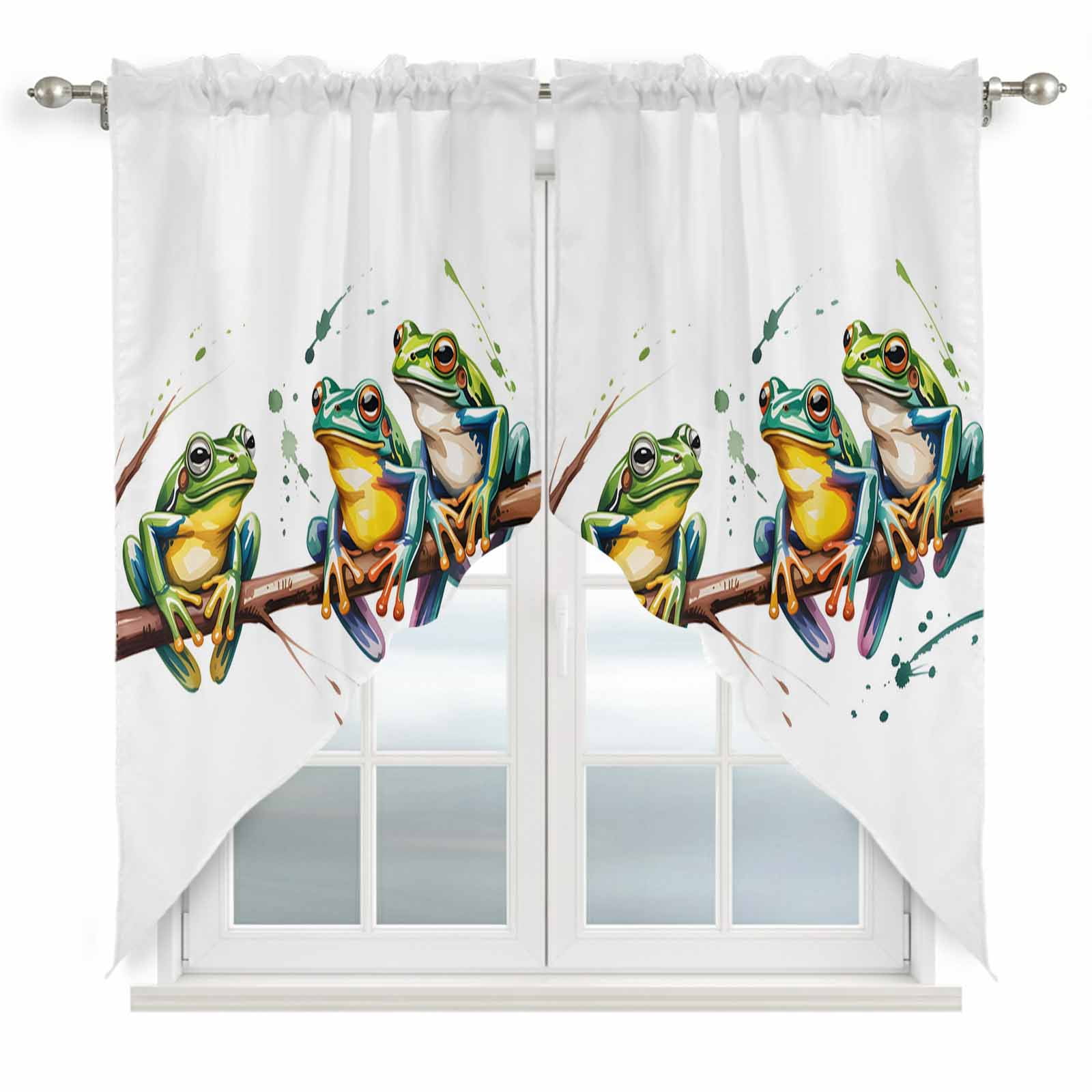 Watercolor Frog Swag Curtain Valance for Small Windows, Green Frogs ...