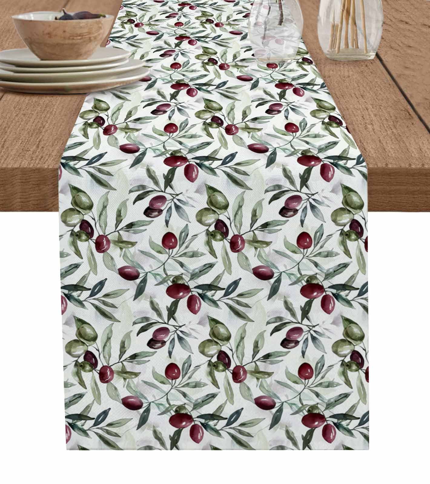 Watercolor Fruit Leaves Plant Table Runner for Dining Table Kitchen r ...
