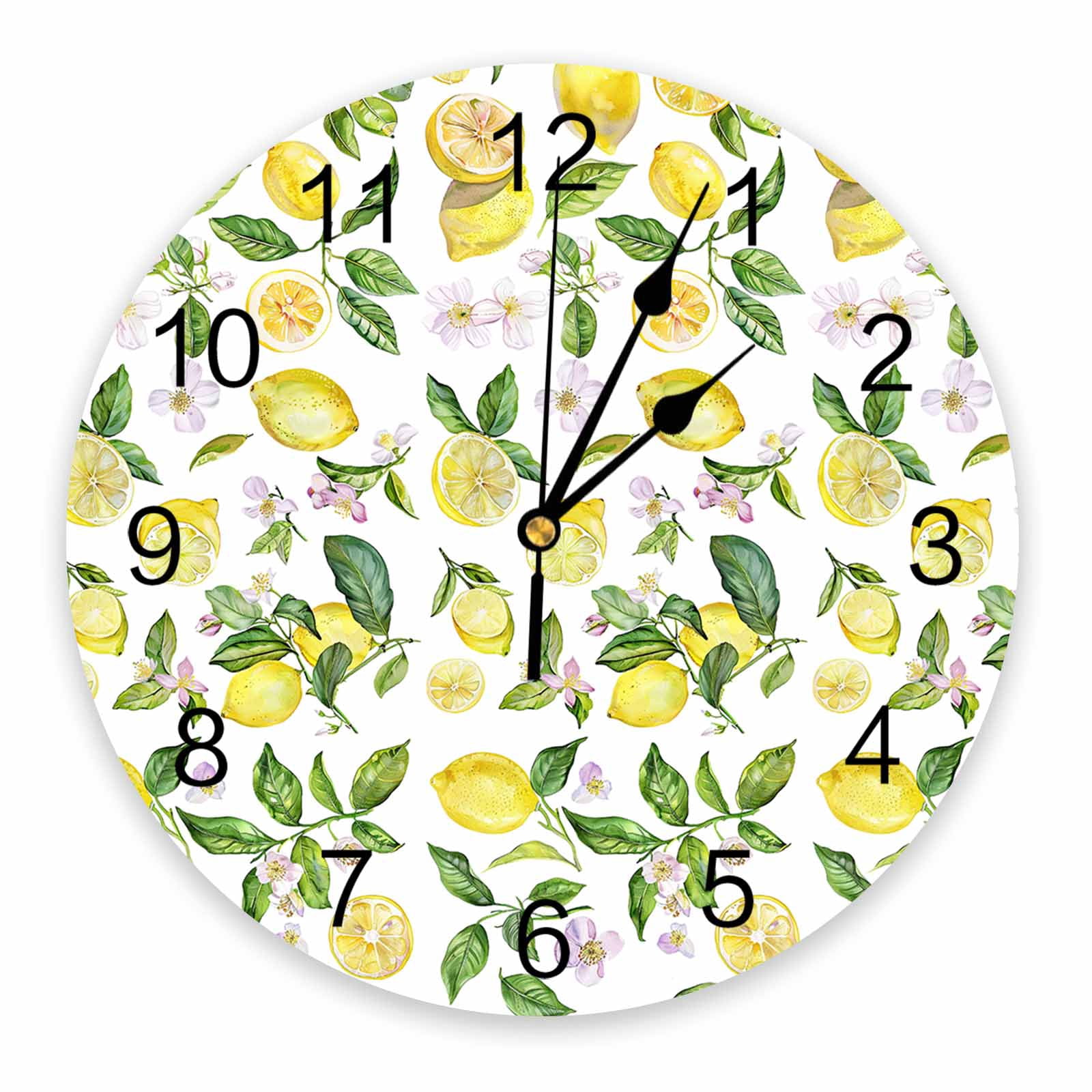 Watercolor Fruit Lemon Flower Vintage PVC Wall Clock Bedroom ration ...