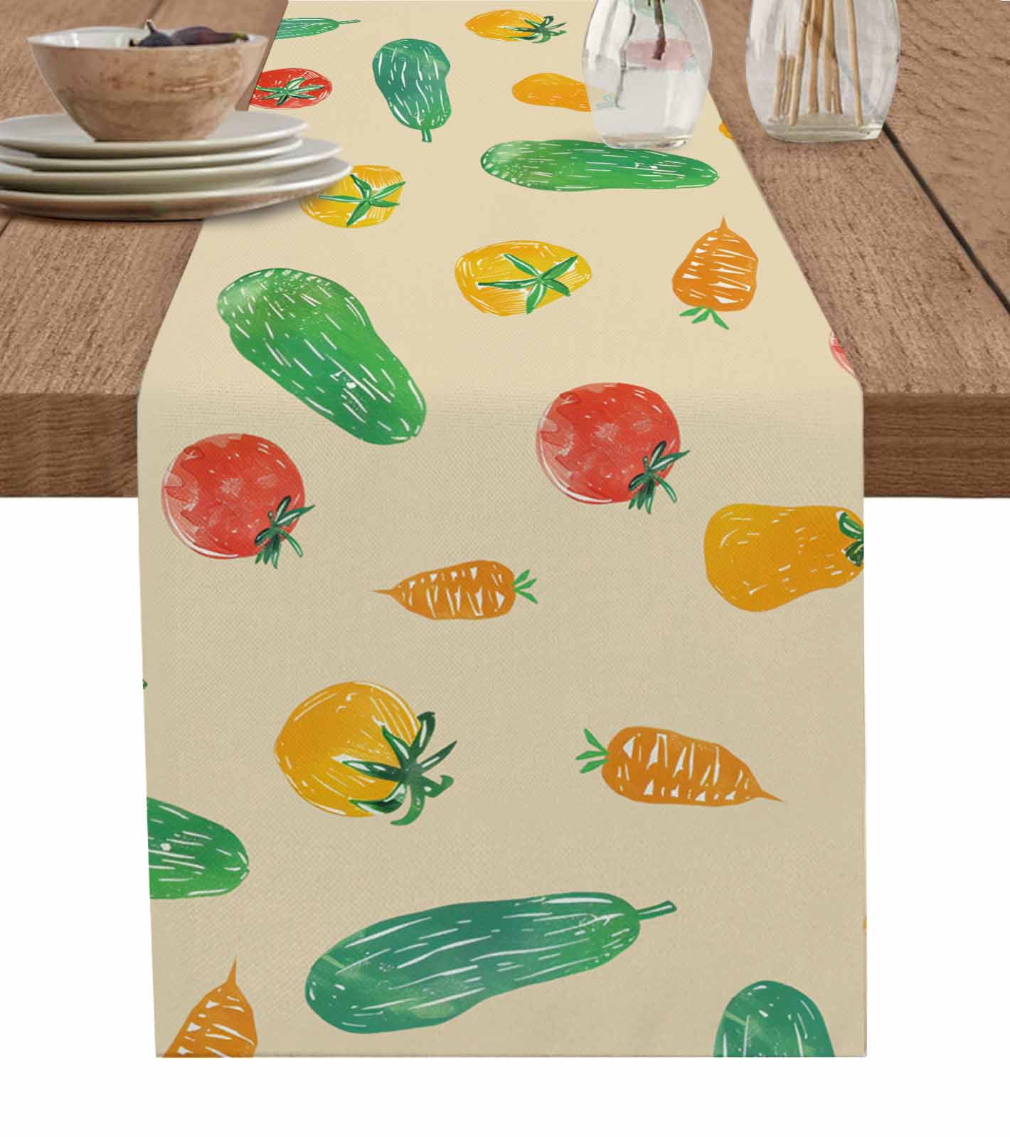 Watercolor Fruits Burlap-Cotton Table Runner 72 Inches Long,Summer ...