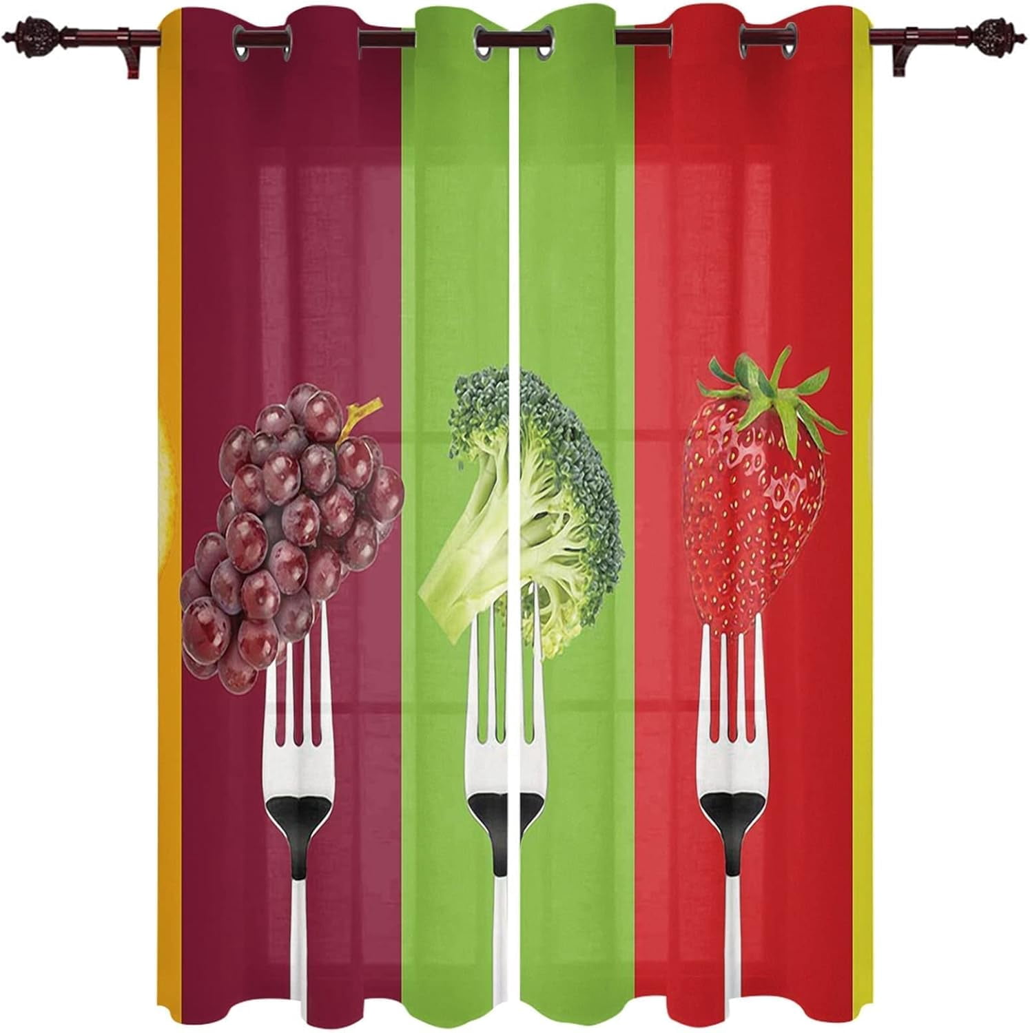 Watercolor Fruits Window Curtain, Strawberry Grapes 3D Valance Pattern ...