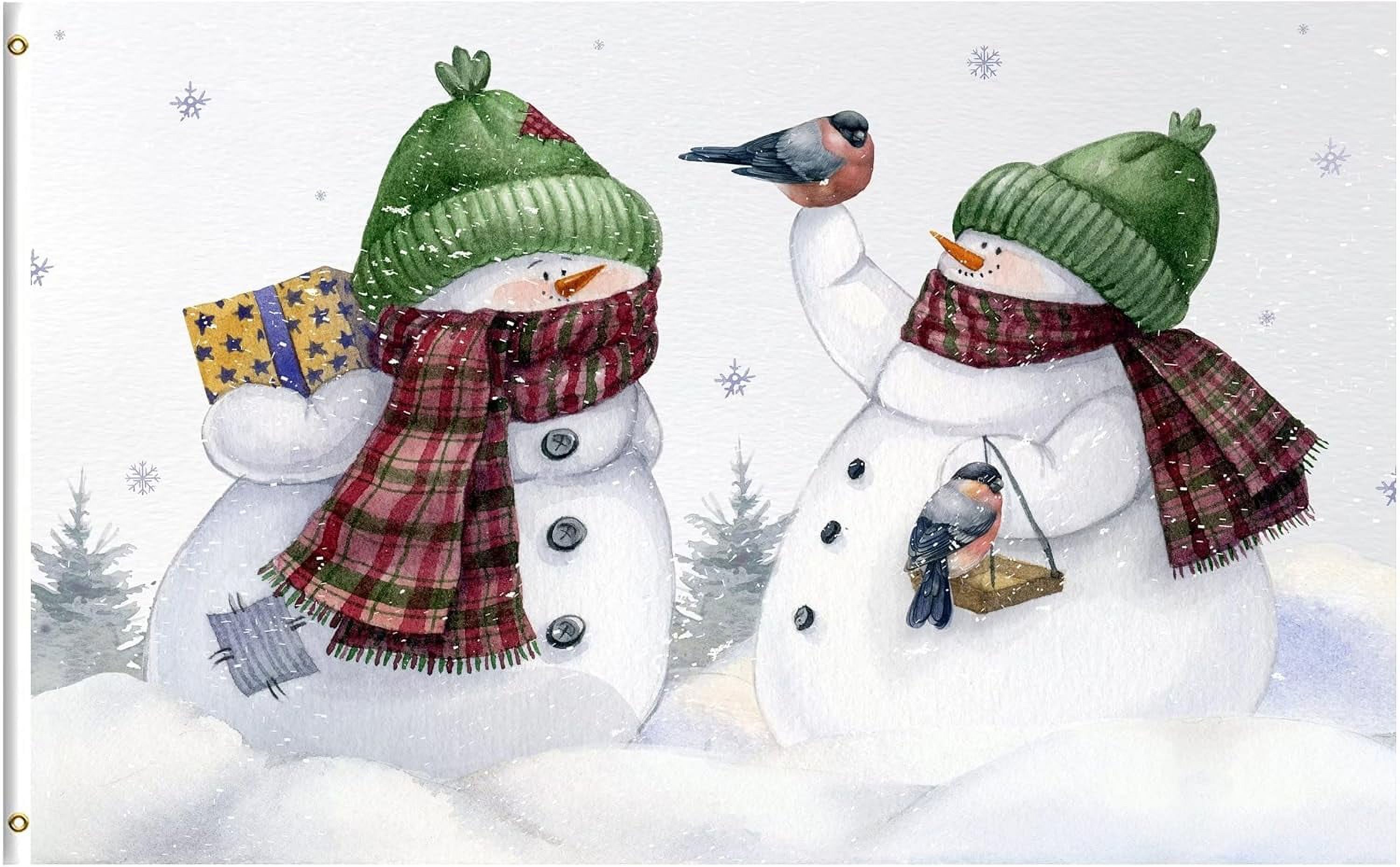 Watercolor Funny Snowmen Friends Hold Bird Feeder with Birds Winter ...