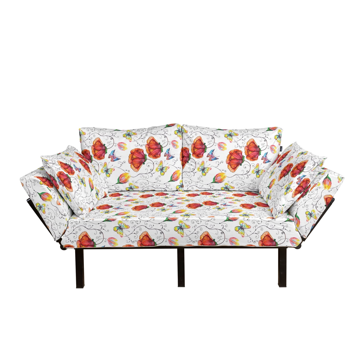 Watercolor Futon Couch, Doodle Drawing Style Natural Scene with ...