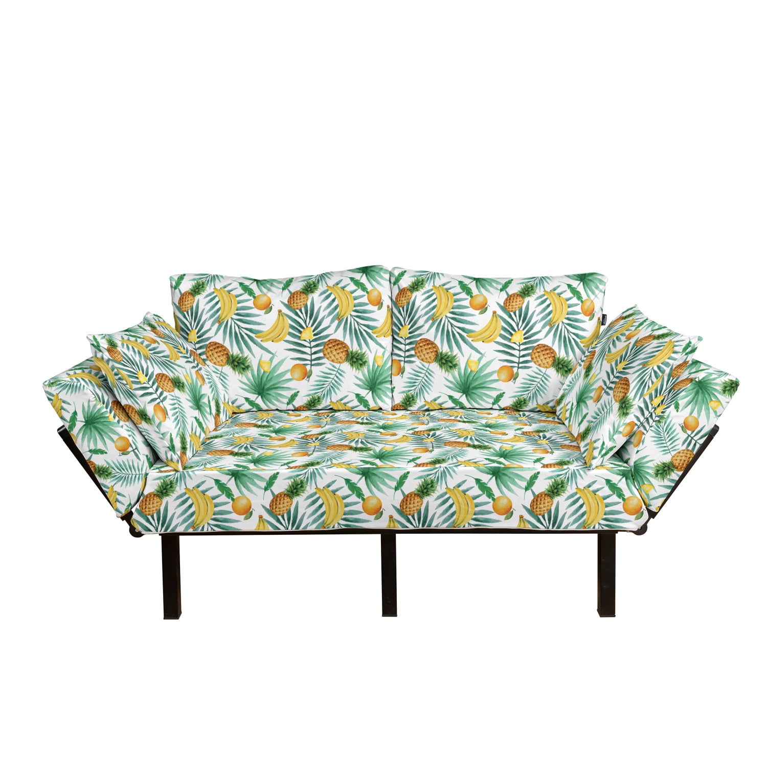 Watercolor Futon Couch, Exotic Fruits Pattern Pineapples Bananas ...