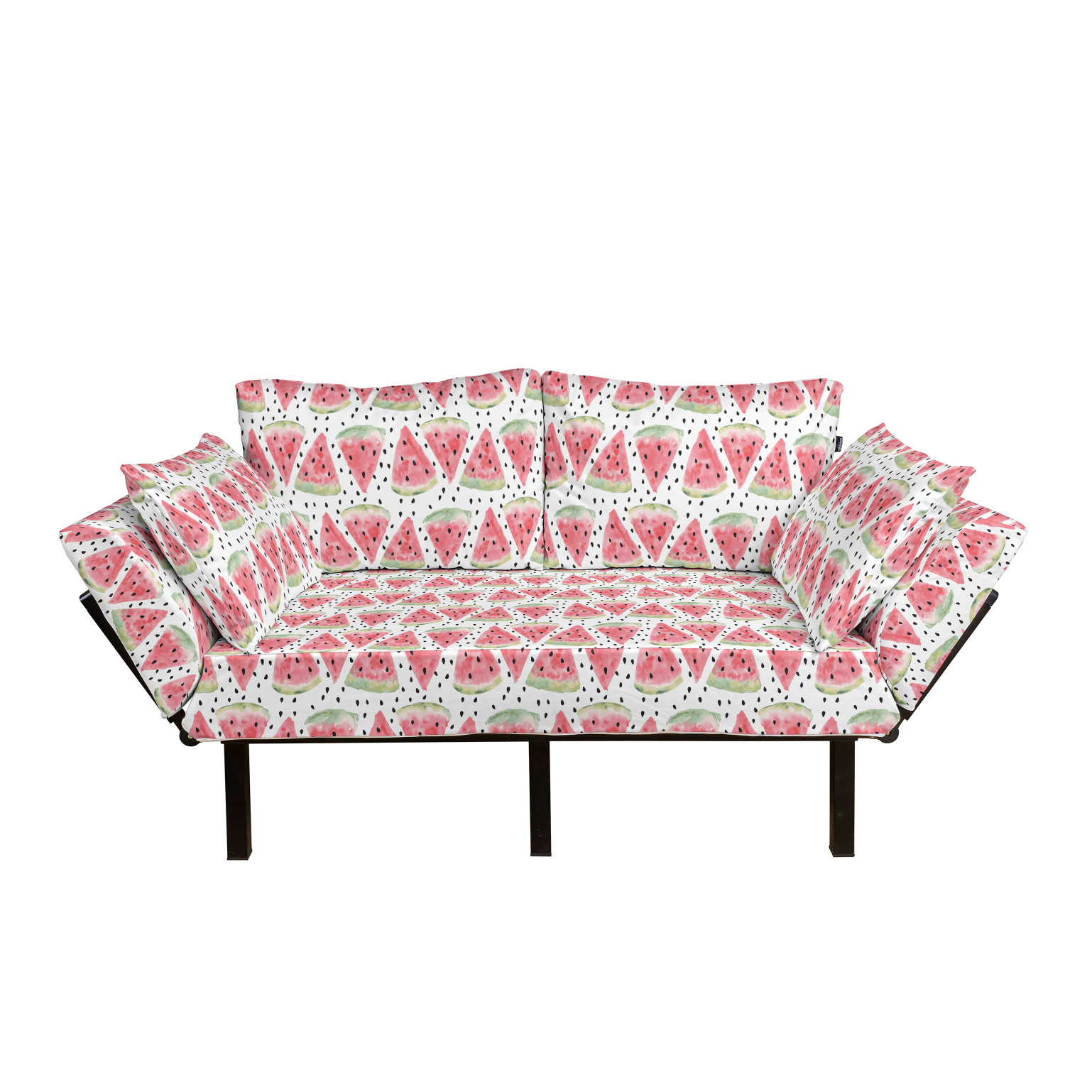 Watercolor Futon Couch, Pattern of Juicy Pieces Watermelon with ...