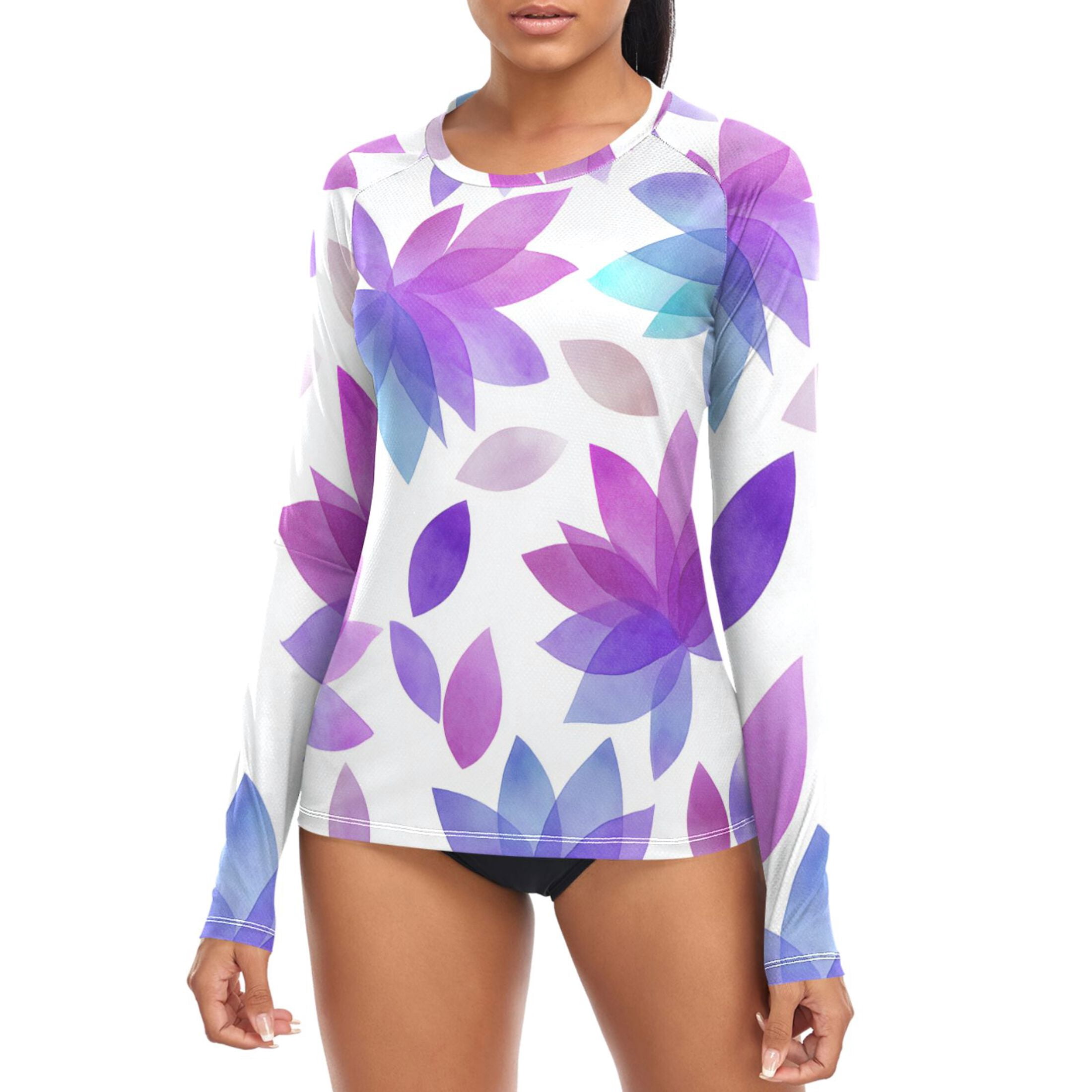 Watercolor Gardient Color Flowers Women's Rash Guard Shirts UPF 50+ Sun ...