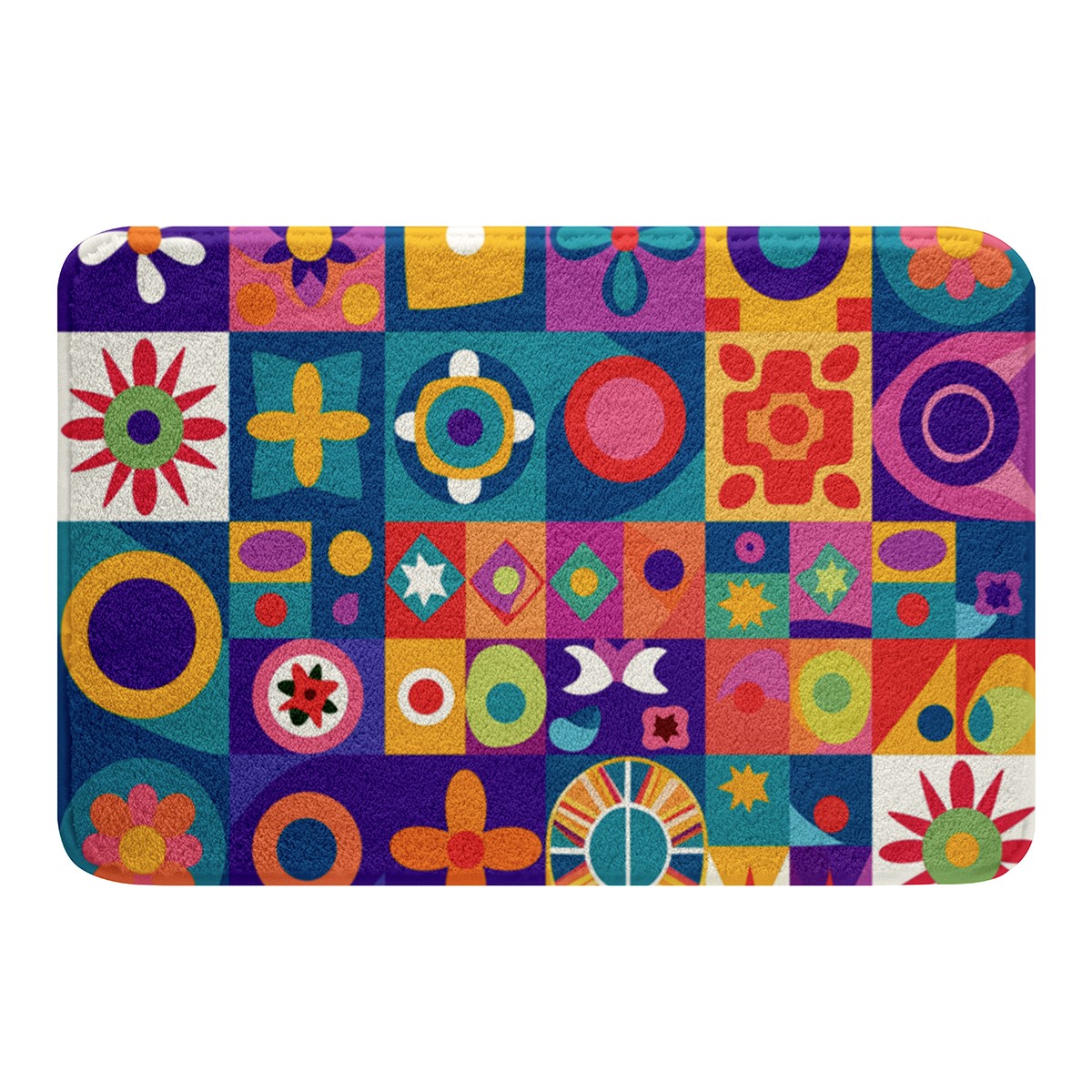 Watercolor Geometric Bathroom Rug Set,Mexican Talavera Tile Bath Mat ...