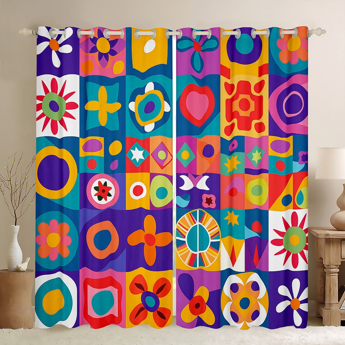 Watercolor Geometric Curtains,Mexican Talavera Tile Curtains Adults ...