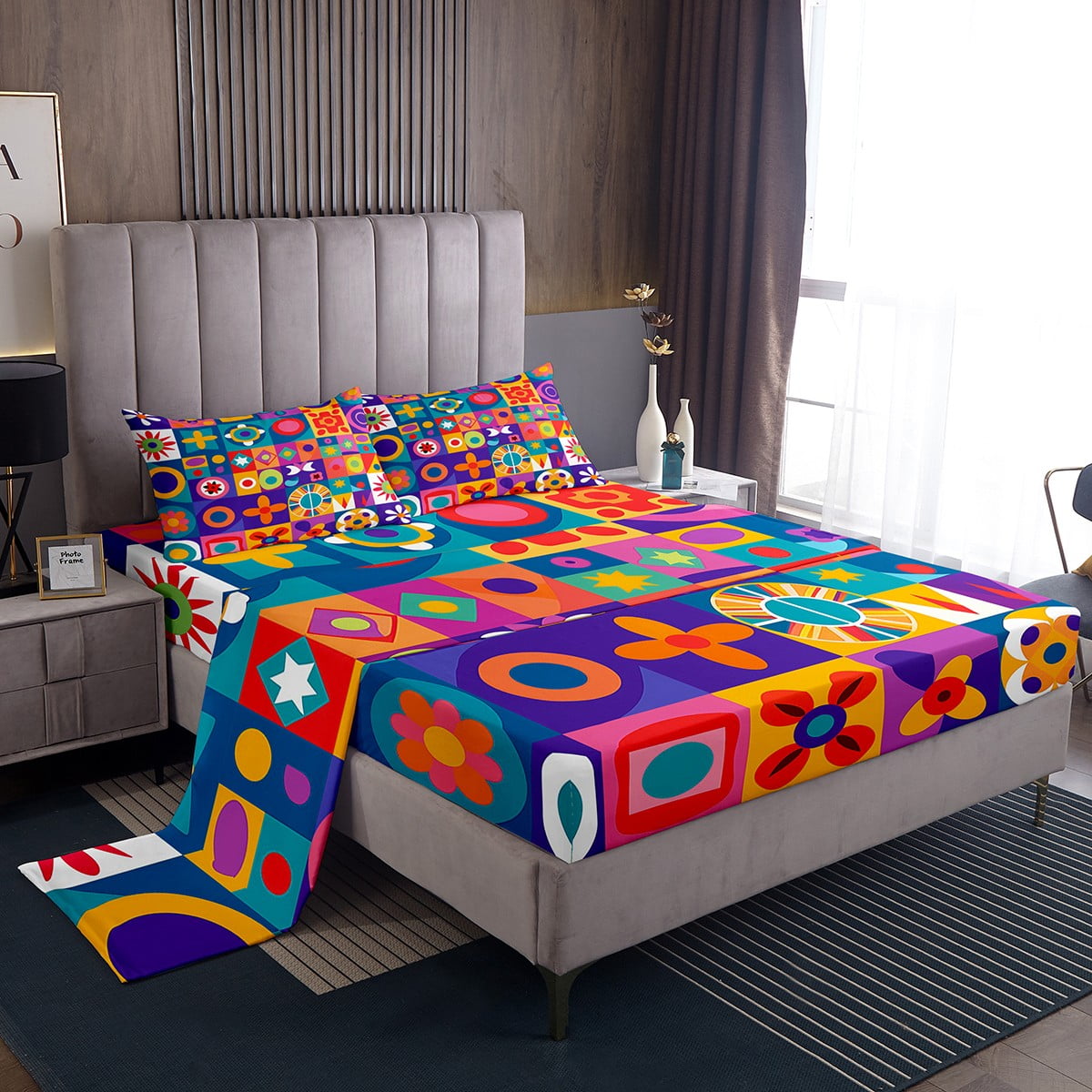 Watercolor Geometric Full Bed Sheets Set,Mexican Talavera Tile Bedding ...