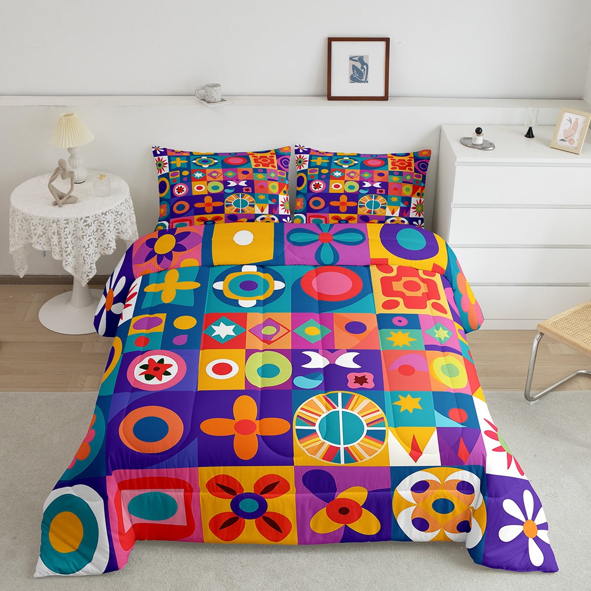 Watercolor Geometric Queen Comforter Set,Mexican Talavera Tile Bedding ...