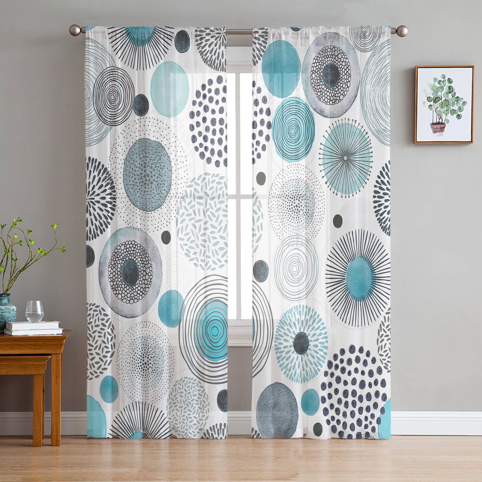 Watercolor Geometric Texture Center Sheer Window Curtain Tulle Curtains ...