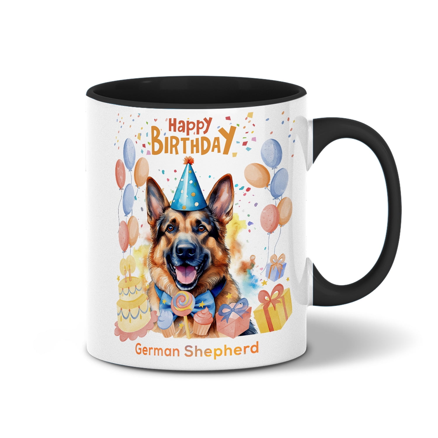 Watercolor German Shepherd Happy Birthday Celebration Balloons Gift ...