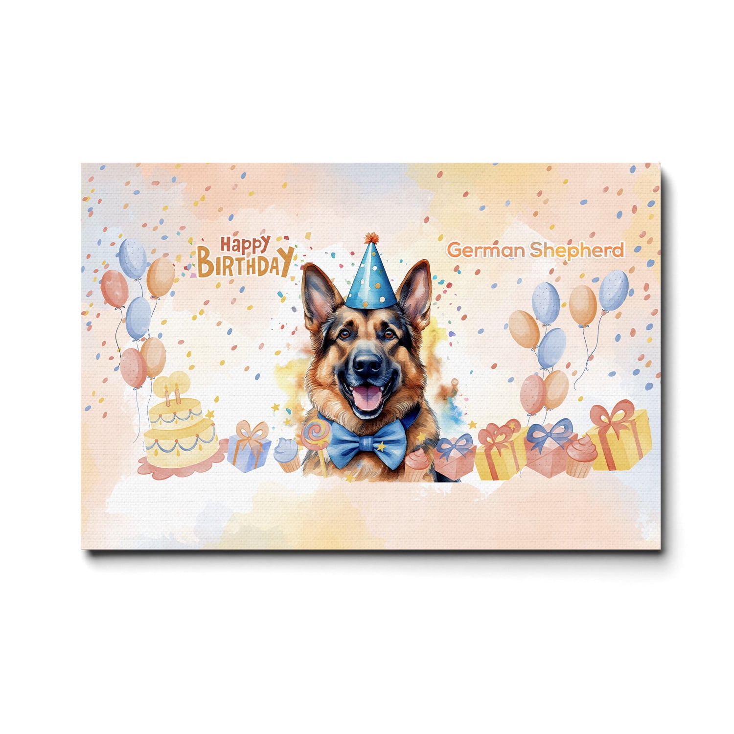 Watercolor German Shepherd Happy Birthday Celebration Balloons Gift ...