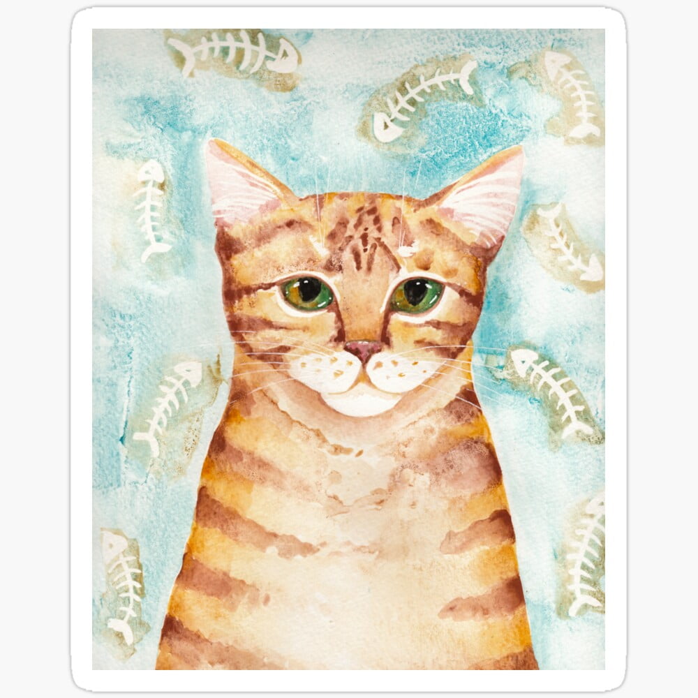 Watercolor Ginger Tabby Sticker Phone Decal Water Bottle Stickers Car ...
