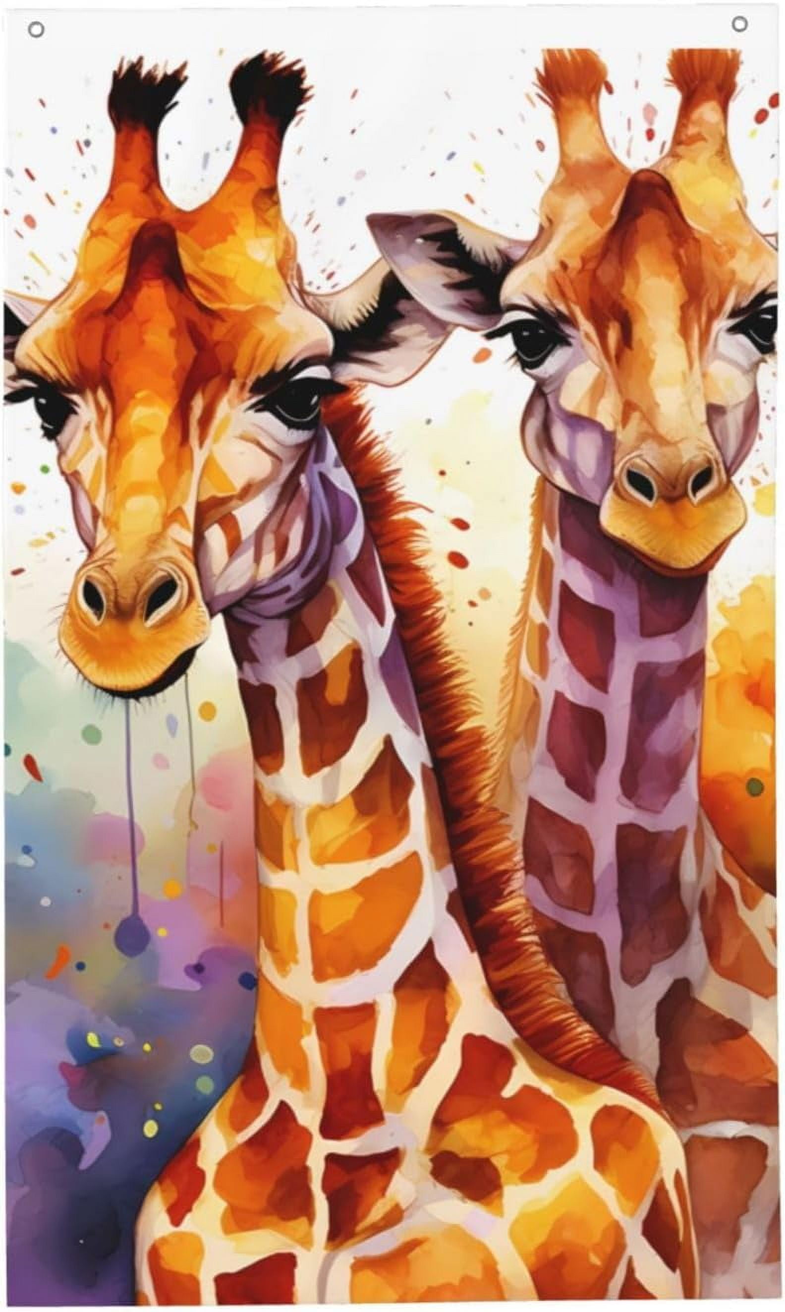 Watercolor Giraffes Flag 4.85x8 ft Garden Flag Welcome Spring Summer ...