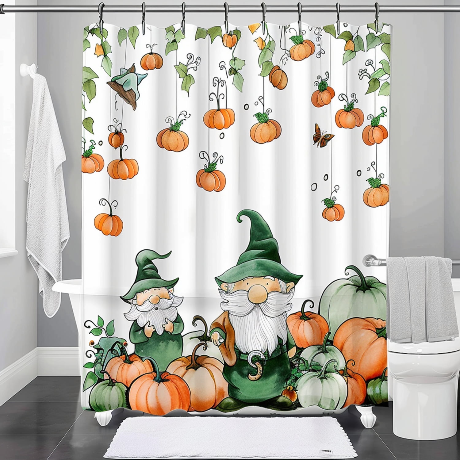 Watercolor Gnomes and Pumpkins Shower Curtain Cute Bathroom Decor with ...
