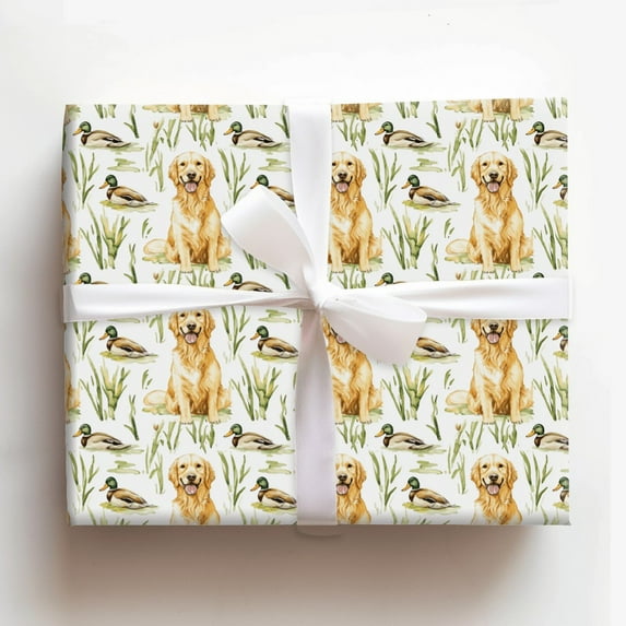 Watercolor Golden Retriever and Mallard Ducks Gift Wrapping Paper ...
