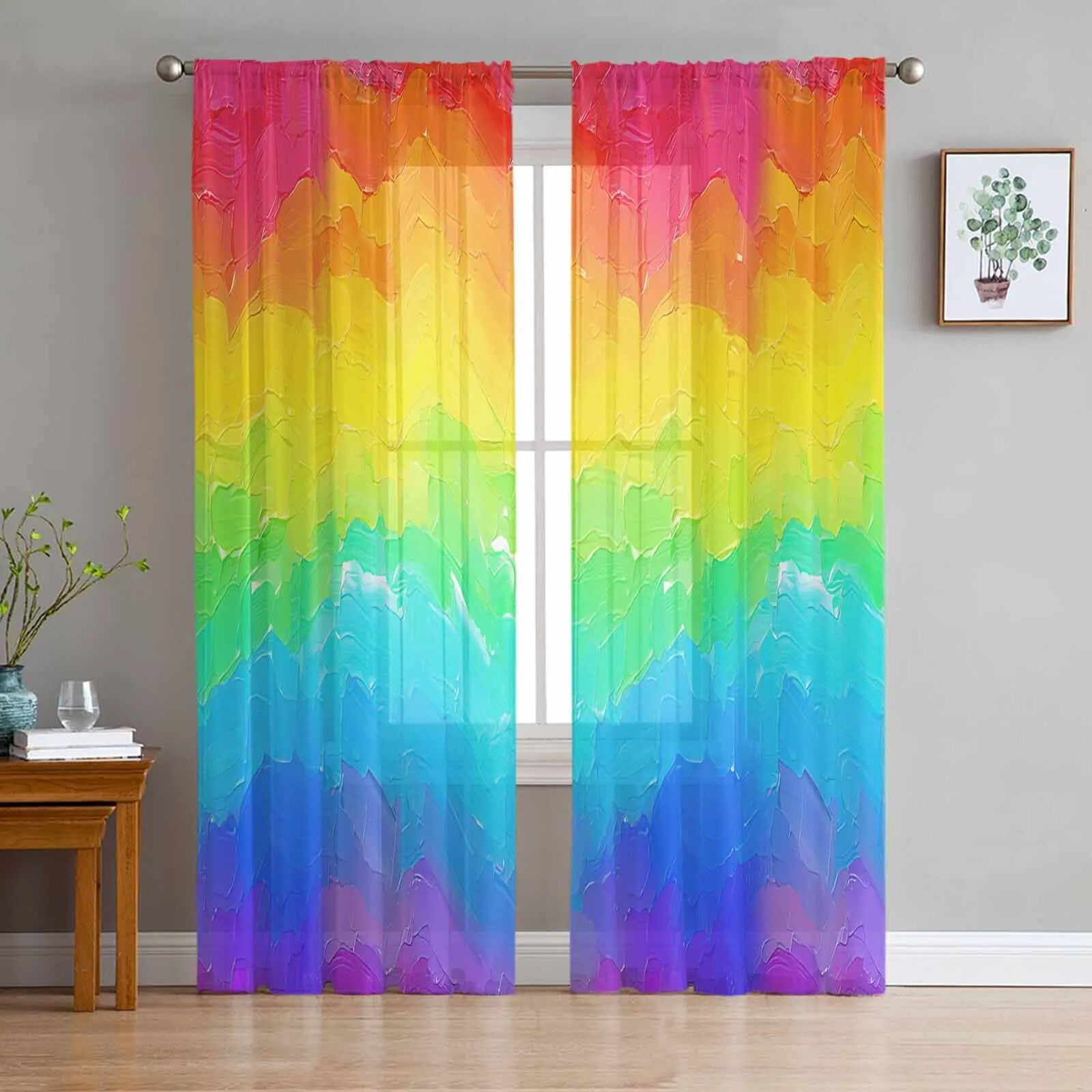 Watercolor Gradient Tulle Curtains for Living Room Bedroom Modern ...