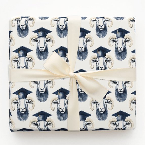Watercolor Graduating Ram with Mortarboard Cap Gift Wrapping Paper ...