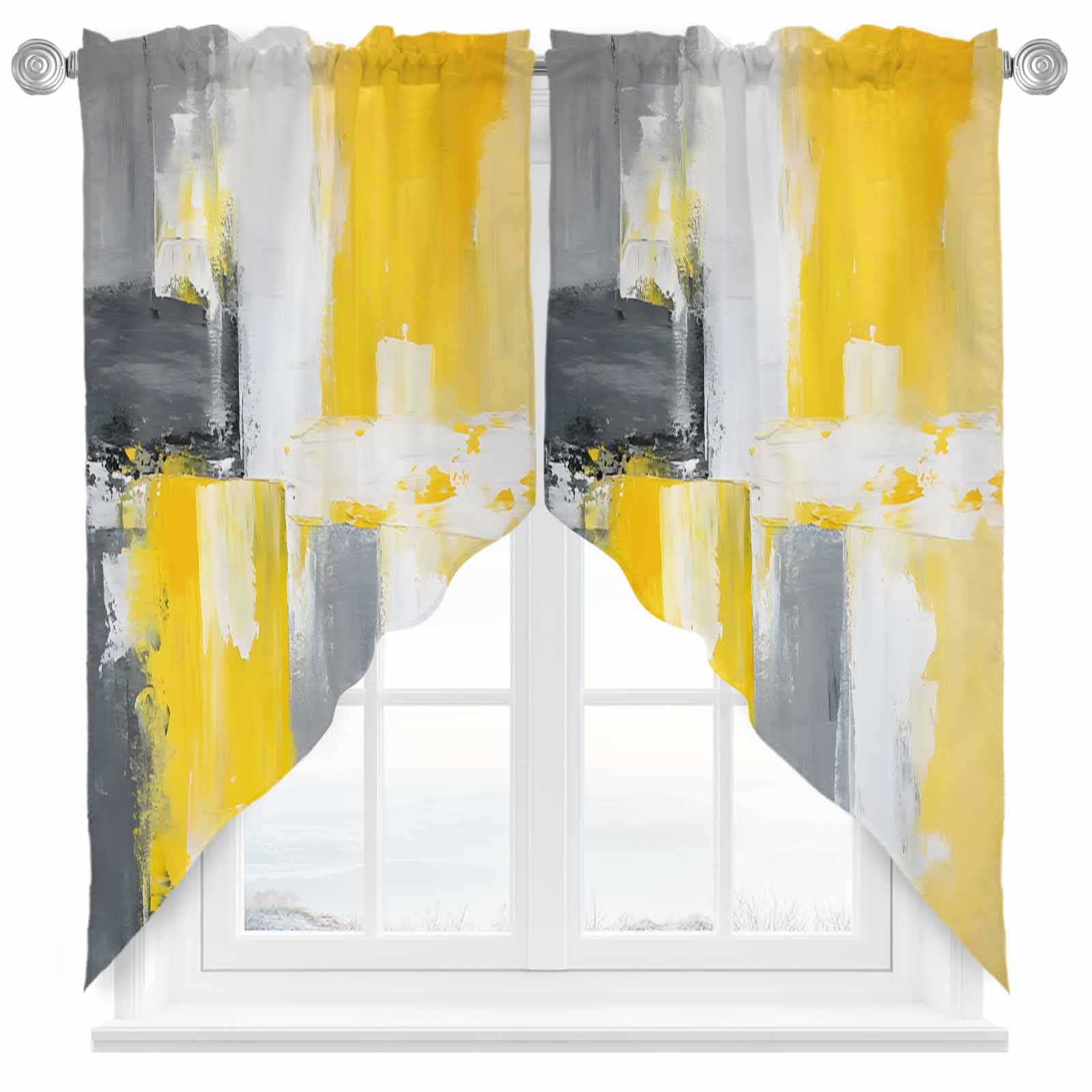 Watercolor Graffiti Swag Curtain Valance for Windows, Yellow Gray ...