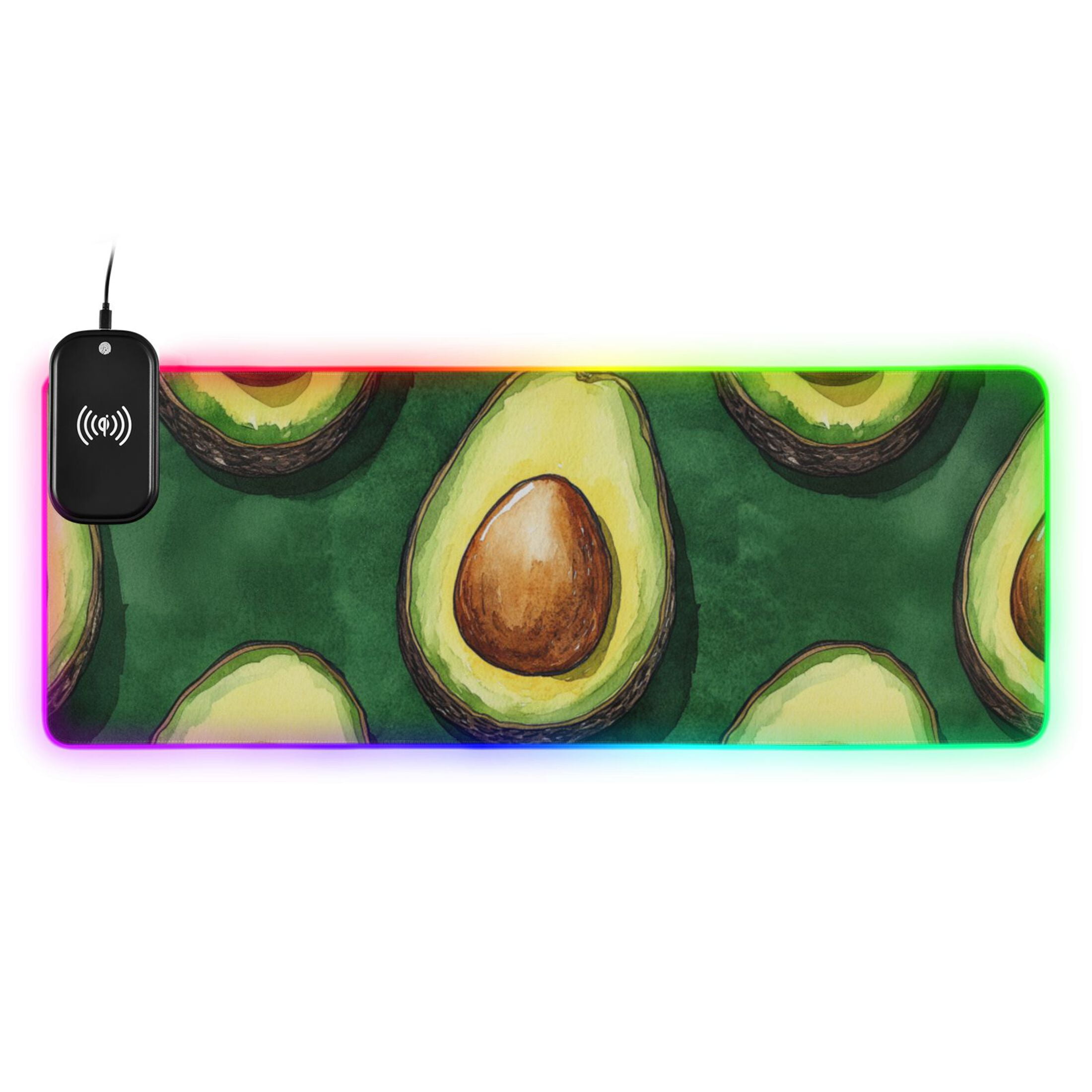 Watercolor Green Avocados Wireless Charging RGB Gaming Mouse Pad Large ...