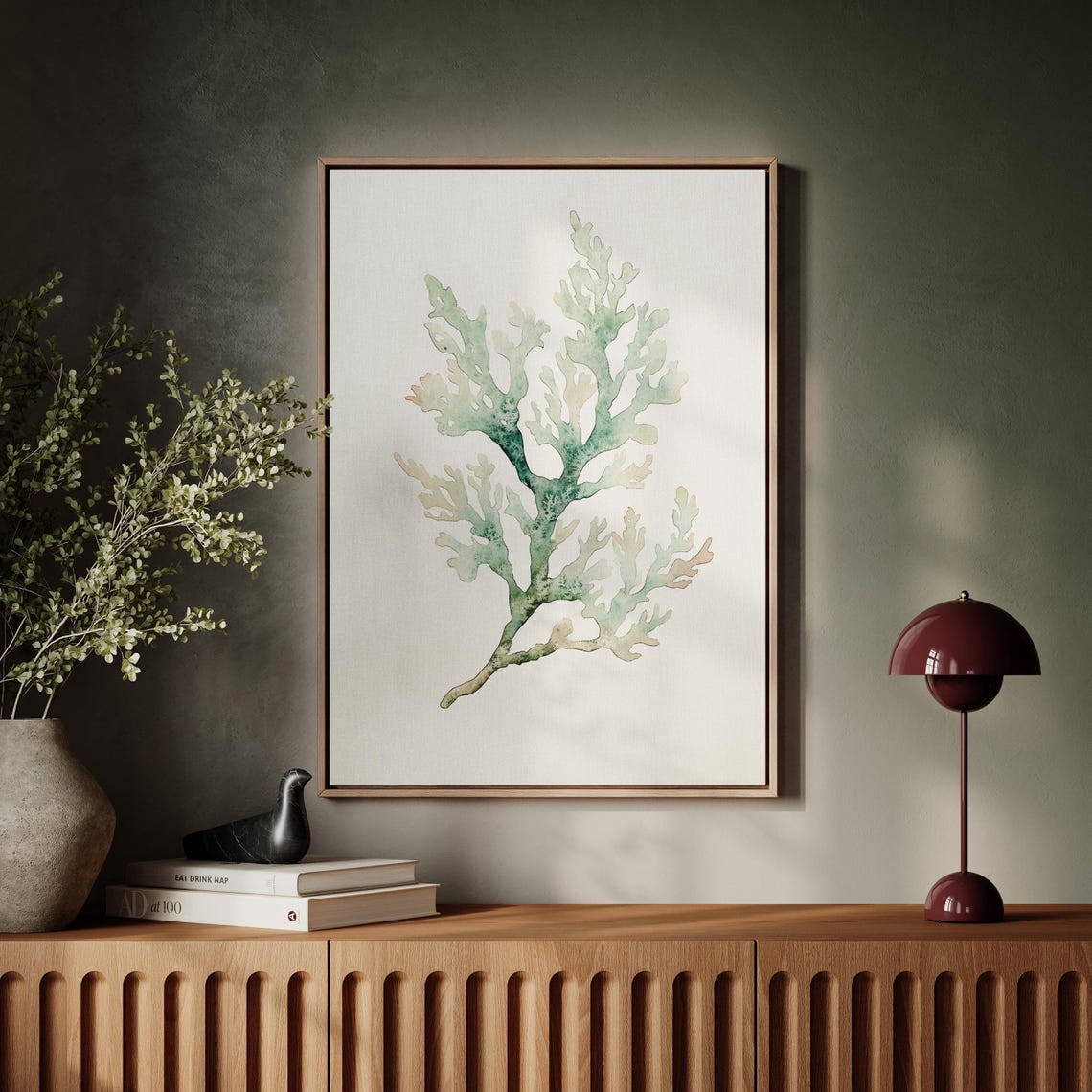 Watercolor Green Coral Art, Ocean-Inspired Wall Decor, Abstract Nature ...
