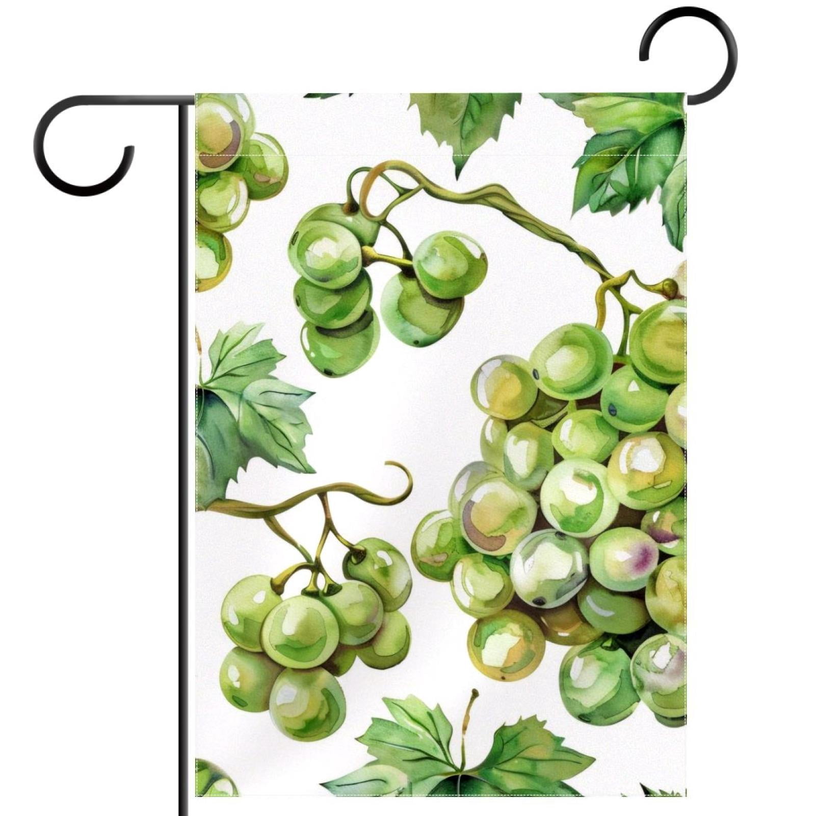 Watercolor Green Grapes Grape Bones and Leaves Double Sided Garden Flag ...