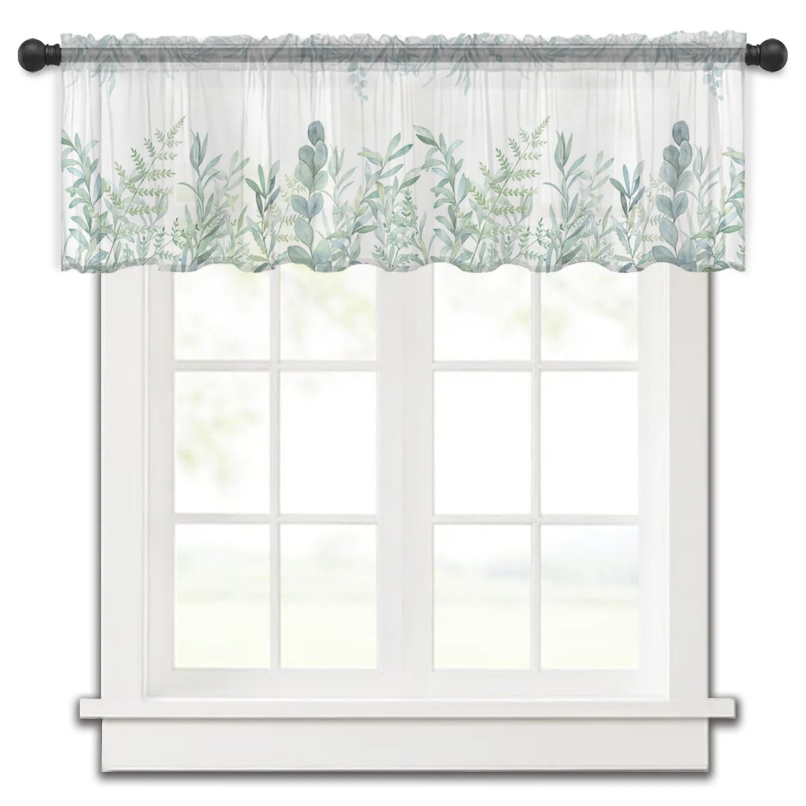 Watercolor Green Leaf Leaves Plant Rod Pocket Short Curtain Half ...