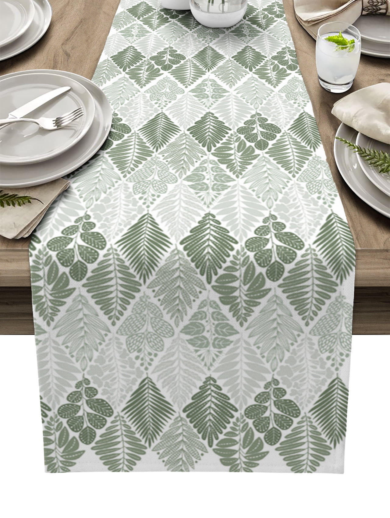 Watercolor Green Leaf Leaves Plant Table Runner Home Wedding Table Flag ...