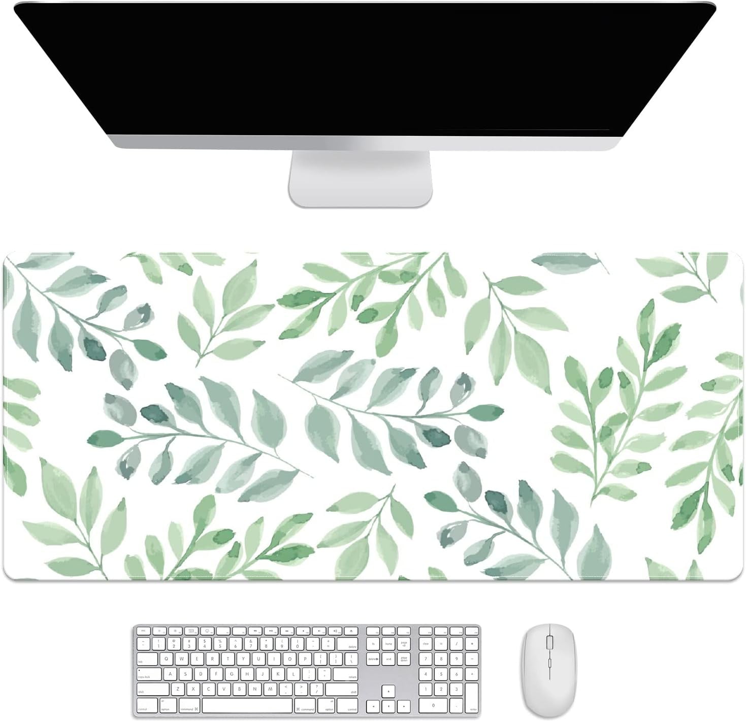 Watercolor Green Leaves Desk Mat, Desk Accessory, Cute Workspace ...
