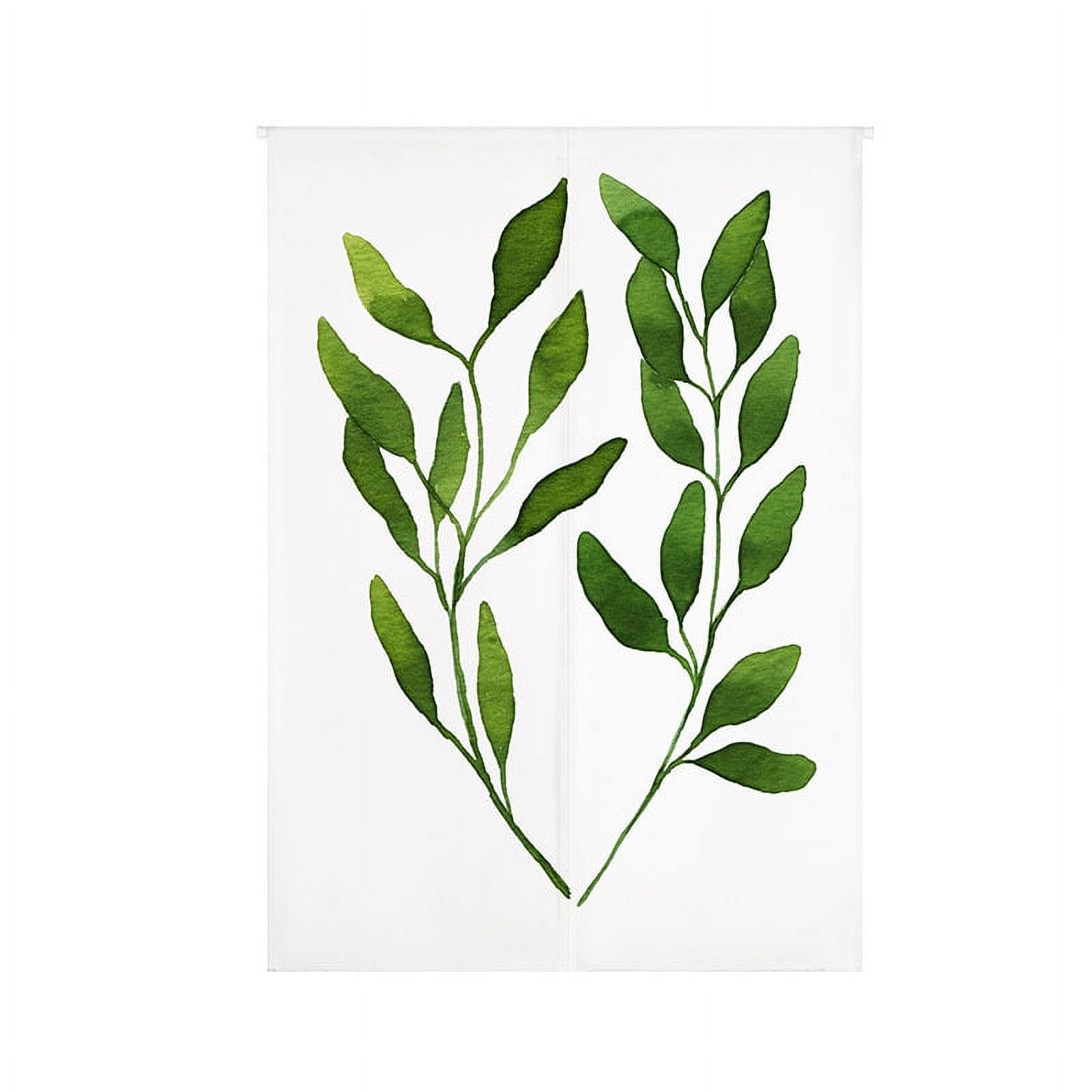 Watercolor Green Leaves Japanese Door Curtains Noren Living Room ...