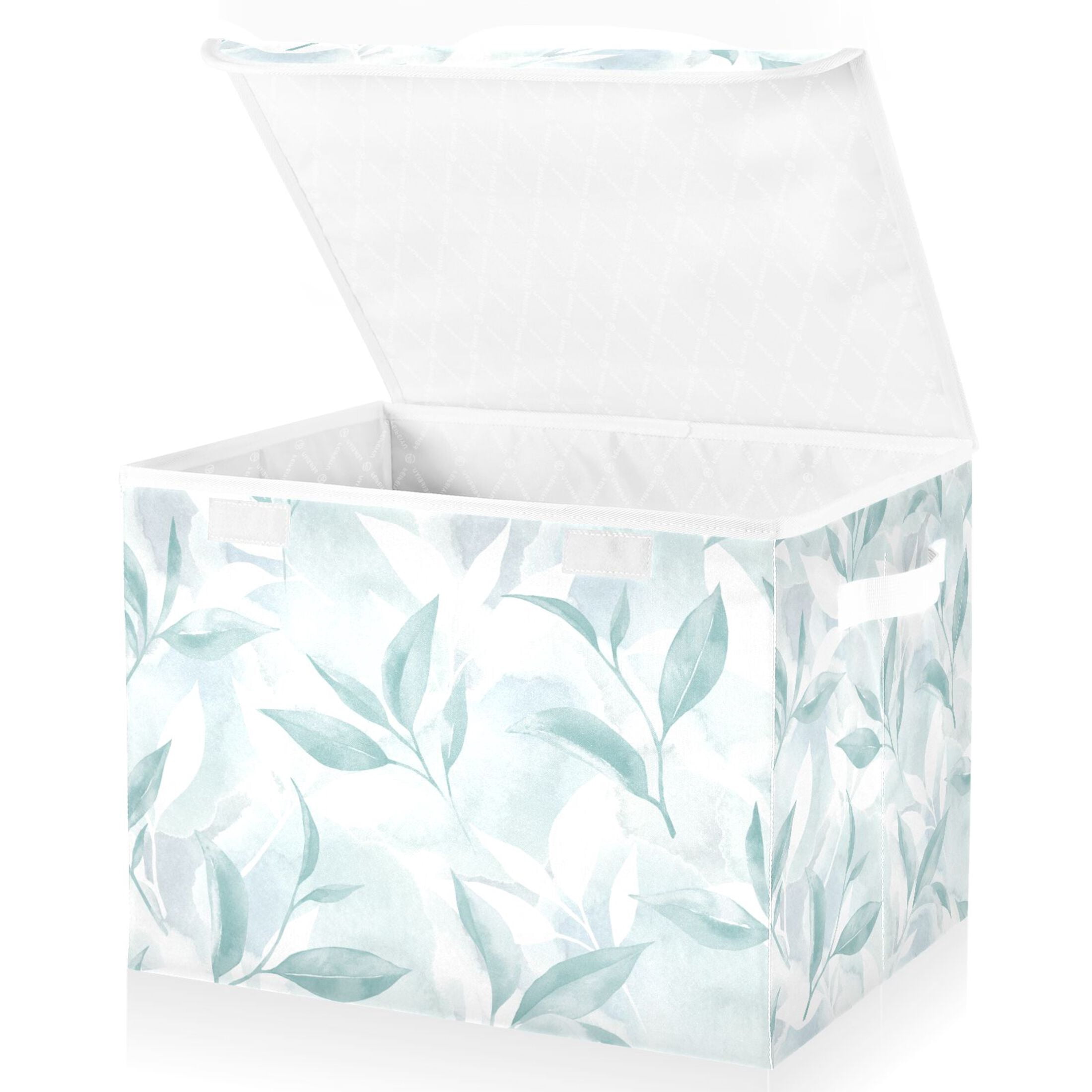 Watercolor Green Leaves Large Lidded Storage Bin Foldable Storage Boxes ...