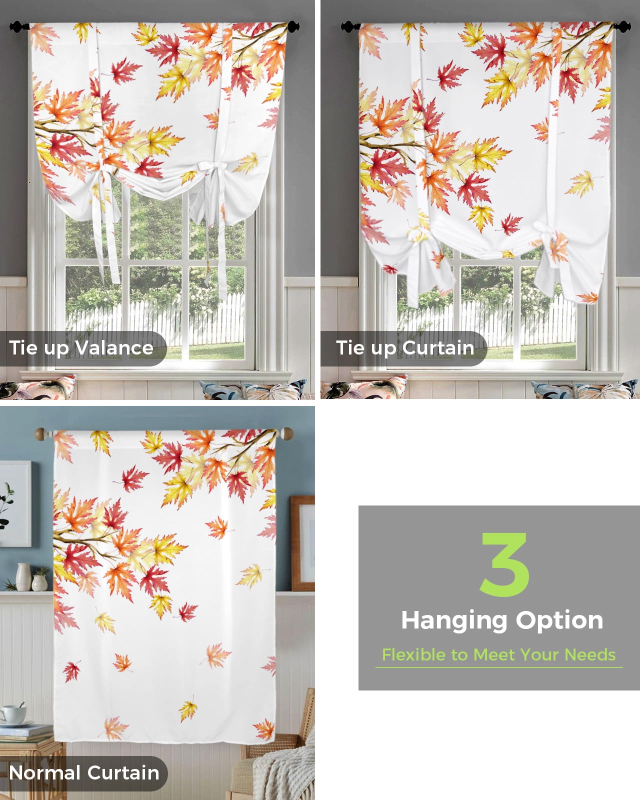 Watercolor Green Leaves Window Curtain for Living Room Home r Blinds ...