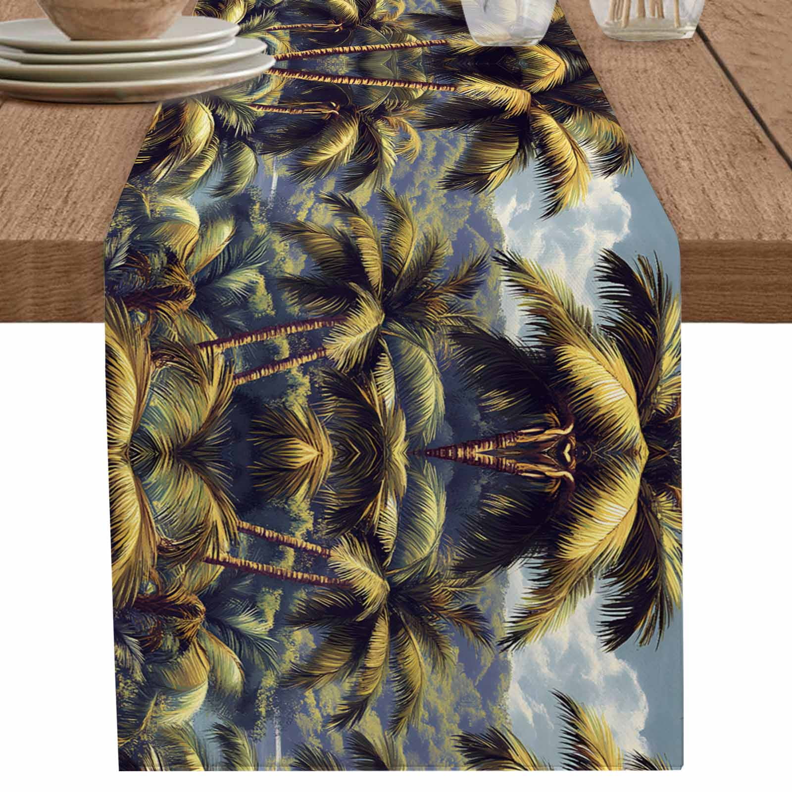 Watercolor Green Palm Leaves Tree Table Runner-36 Inch Long Tropical ...