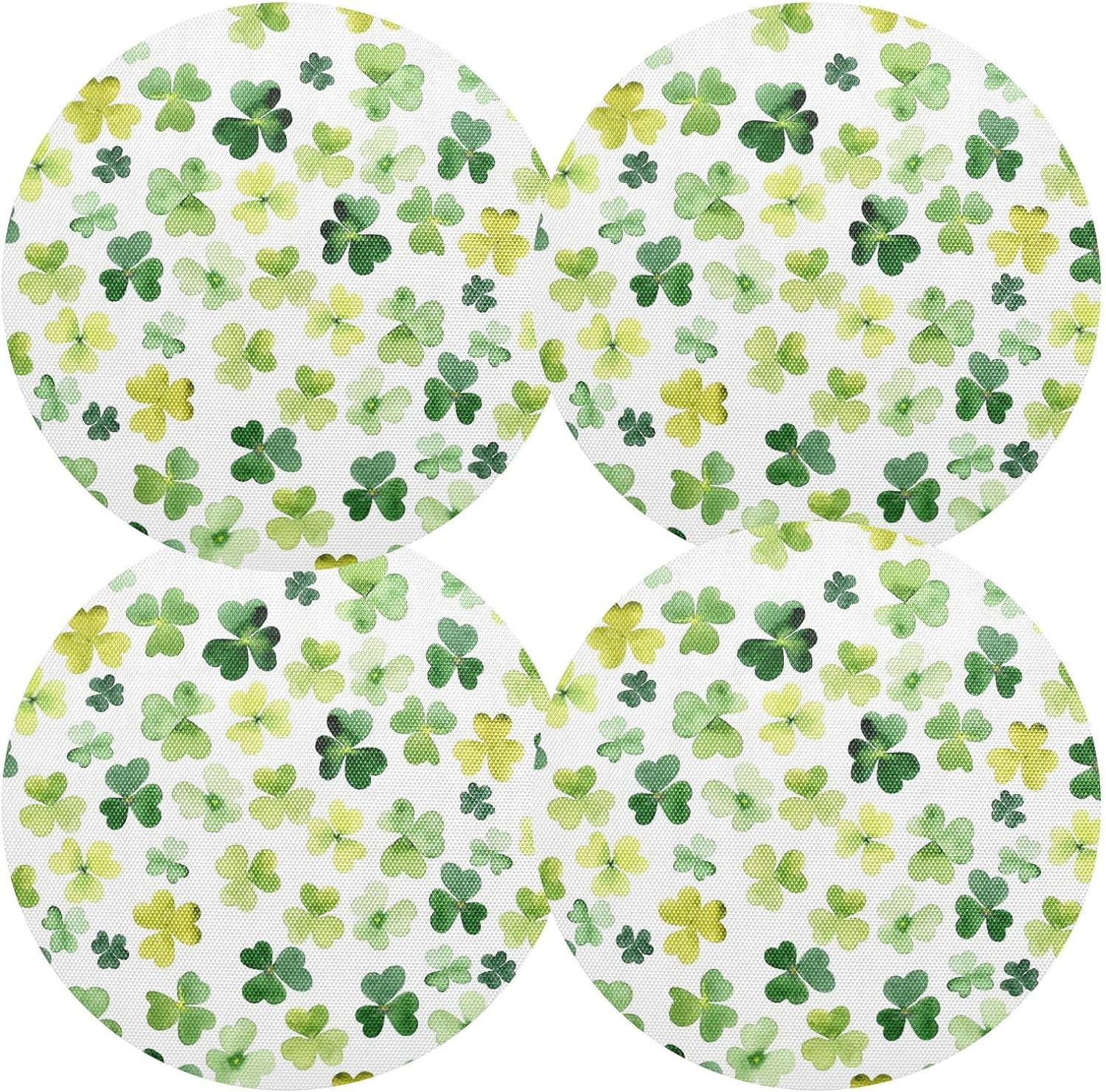 Watercolor Green Shamrock Leaves Round Place Mats Set of 4, Heat Stain ...