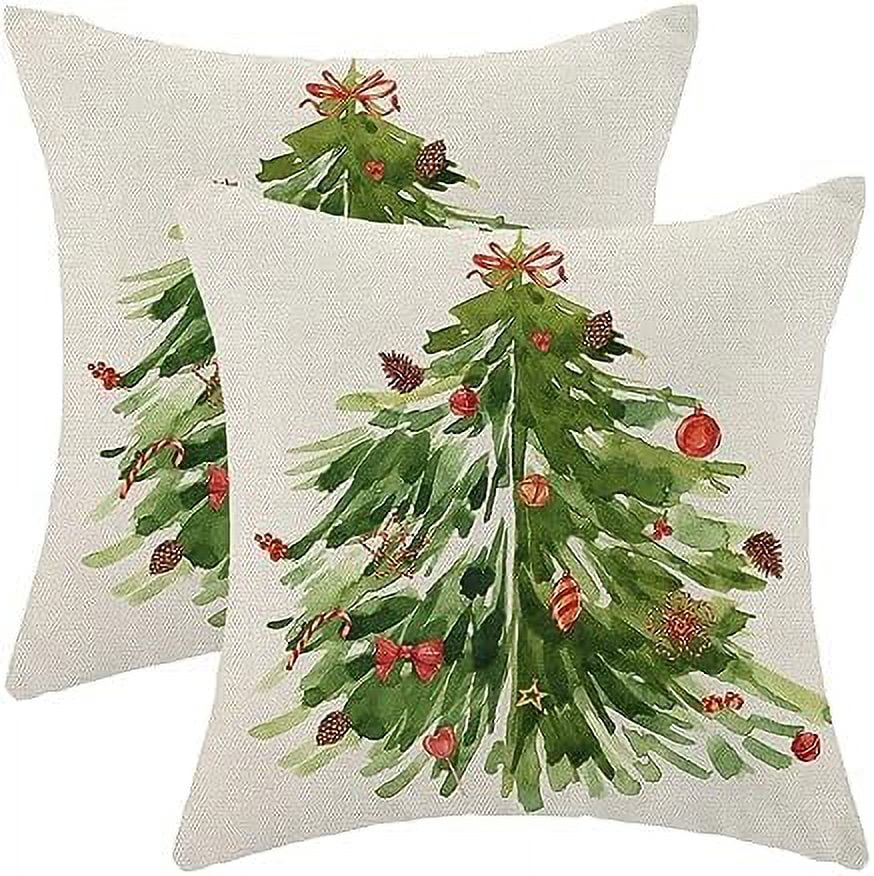 Watercolor Green Tree Pillow Covers 20x20 Inch Set of 2 Nature Forest ...