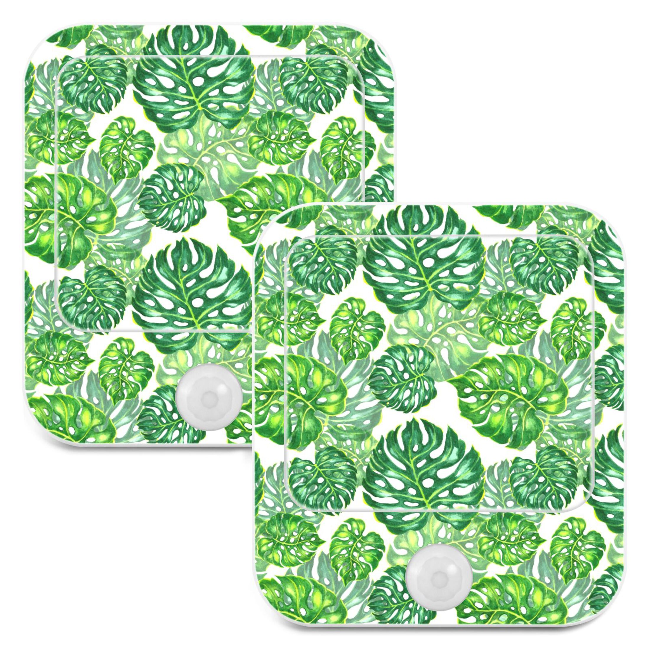 Watercolor Green Tropical Leaves LED Motion Sensor Night Light Plug ...