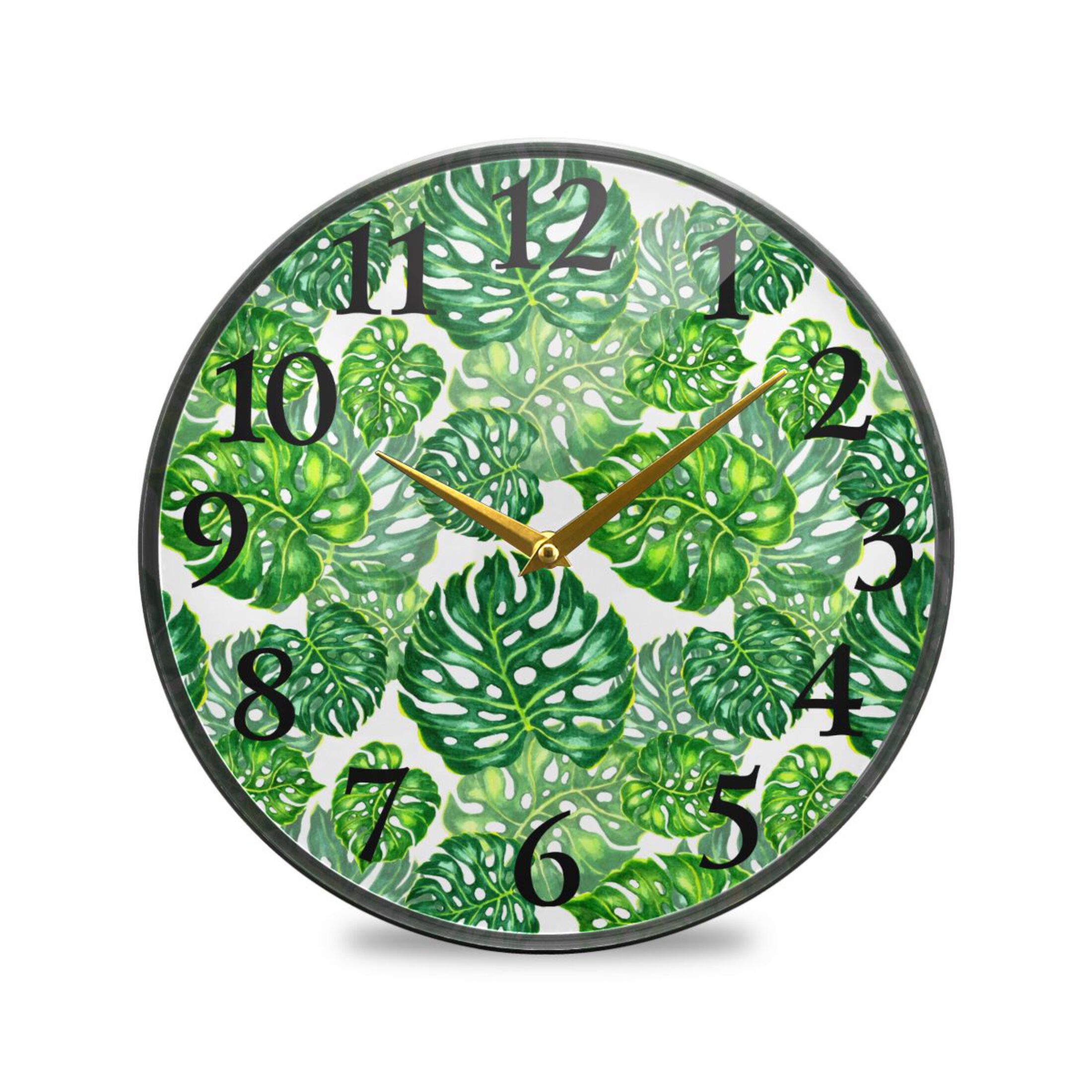 Watercolor Green Tropical Leaves Wall Clocks Battery Operated 9.5 Inch ...