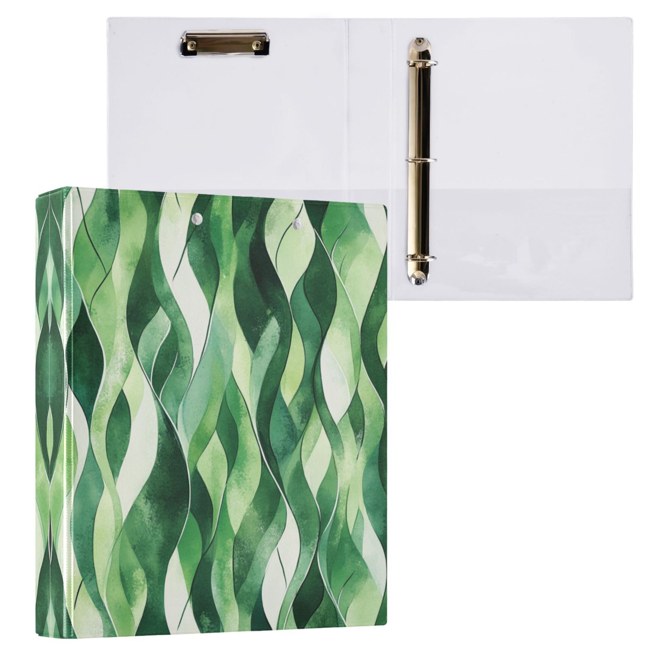 Watercolor Green Wavy Lines 3 Ring Hardcover Binders 1.5in Round Rings ...