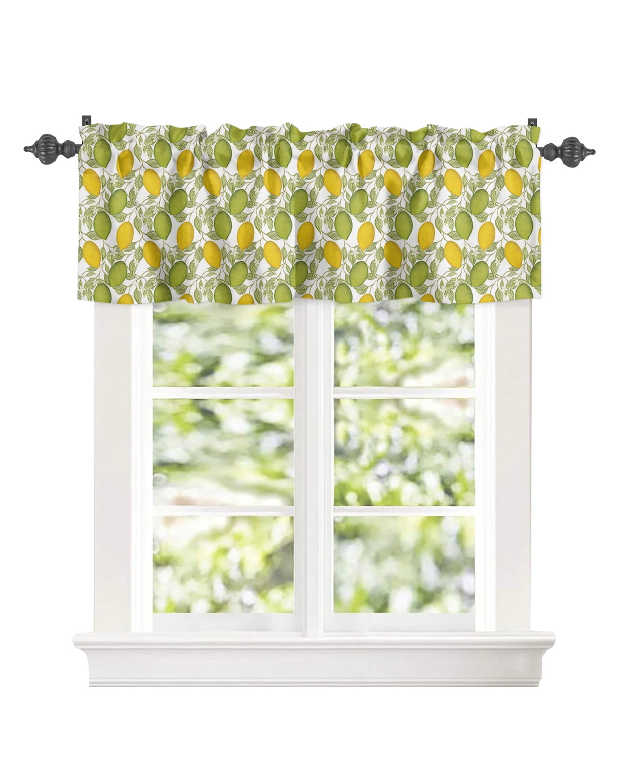Watercolor Green Yellow Lemons Window Valances for Kitchen,Rod Pocket ...